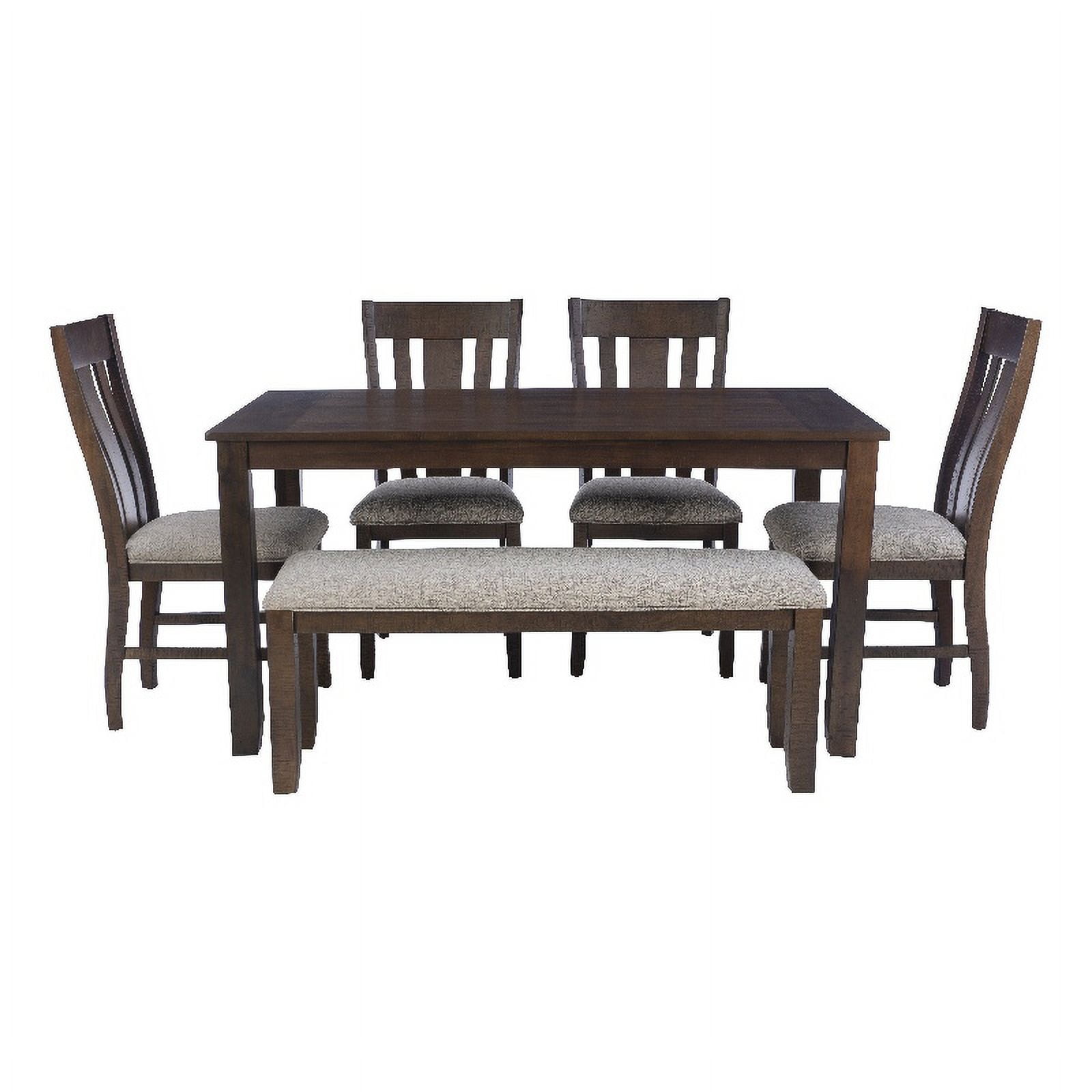 Linon Liz Rustic Wood 6 Piece Upholstered Dining Set 4 Chairs & Bench ...