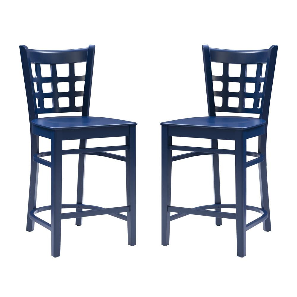 Linon Lola Navy Counter Stool W Wood Seat - Walmart.com