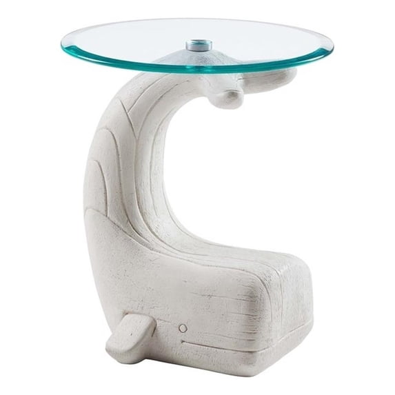 Linon Mabry Whale Sculptured Resin & Glass Top Rustic Accent Table in ...