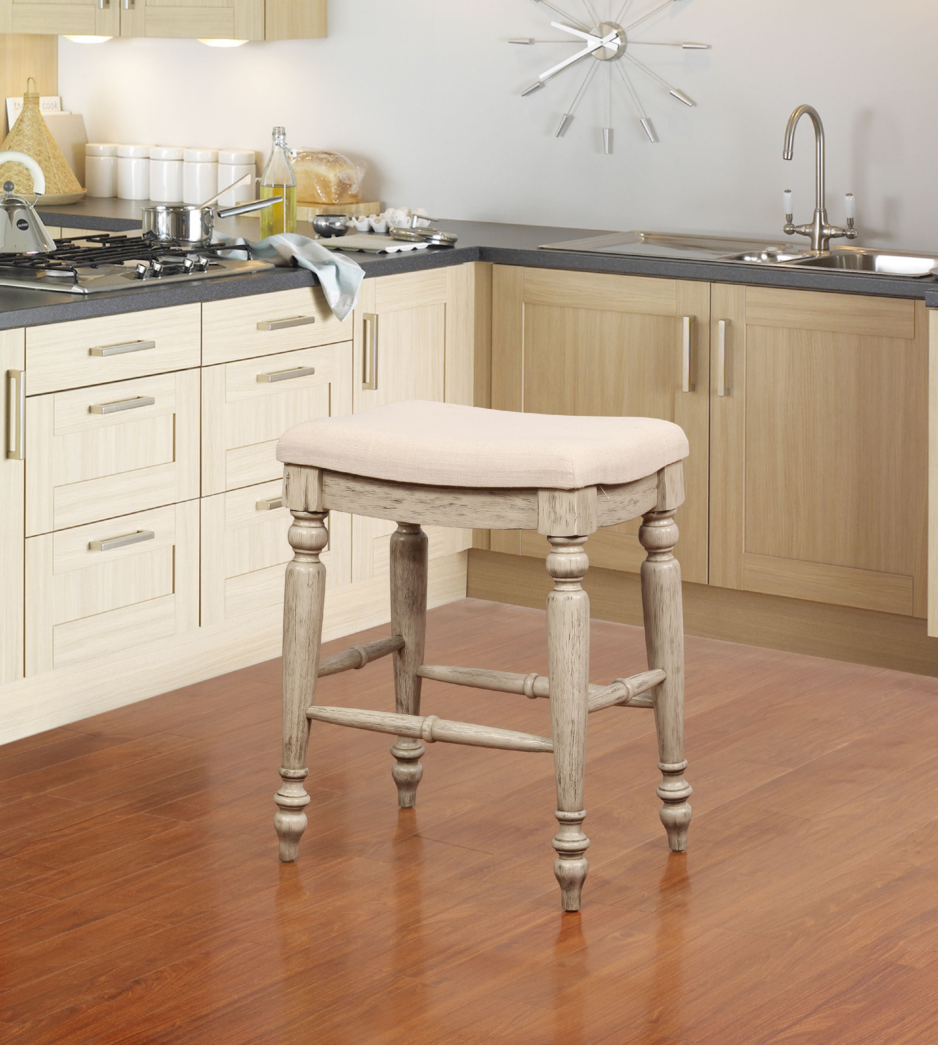 Linon Marino 25" Indoor Backless Wood Counter Stool, Whitewash/Natural ...