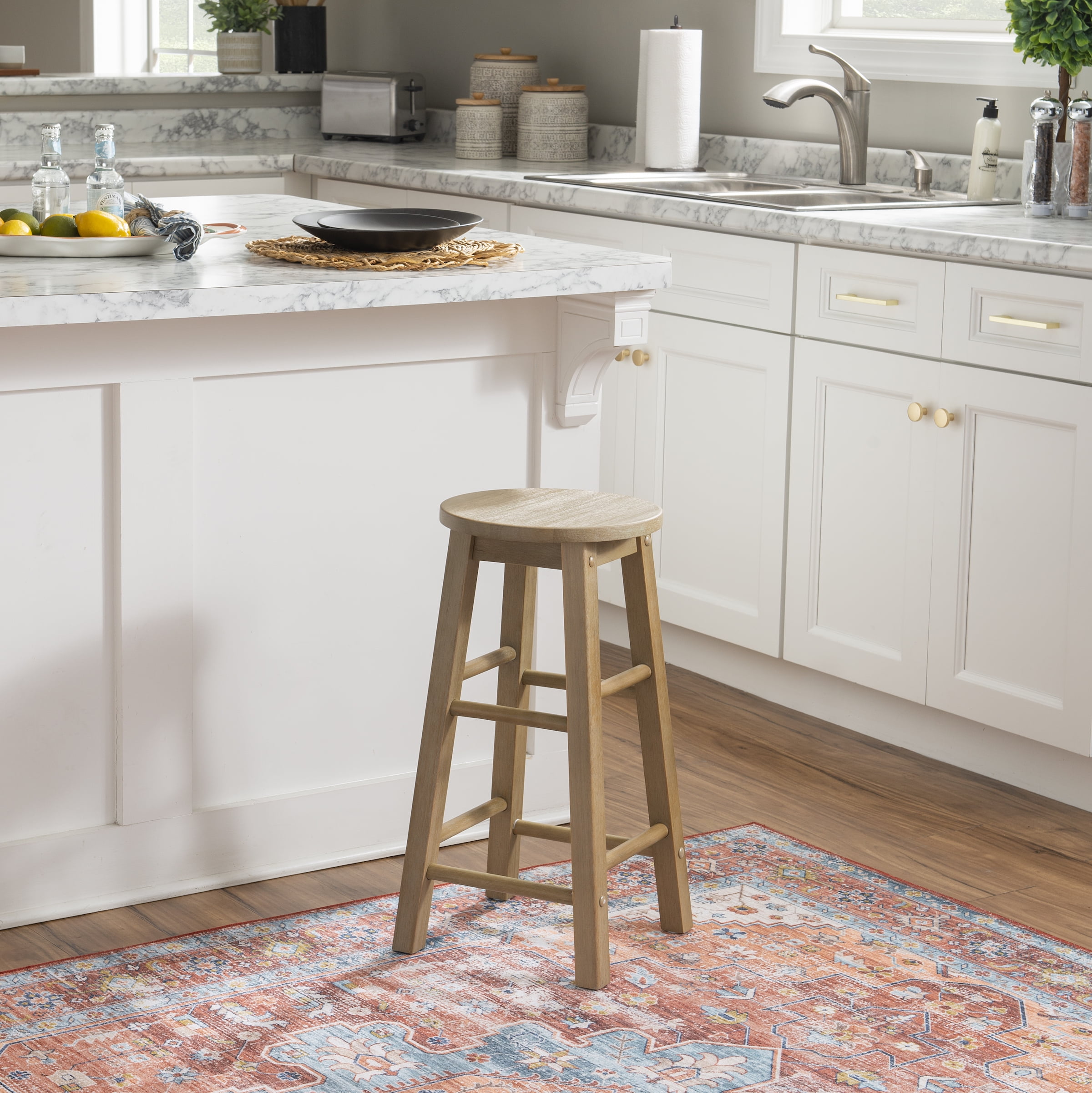 Linon McMullen Wood Round Backless Counter Stool - Rustic Farmhouse ...