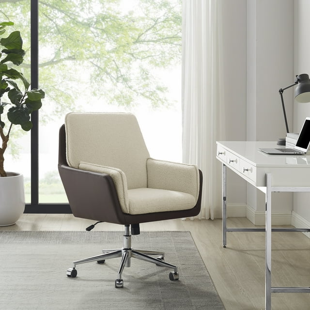 Linon Merle Office Chair with Castors, Brown Faux Leather and Beige ...