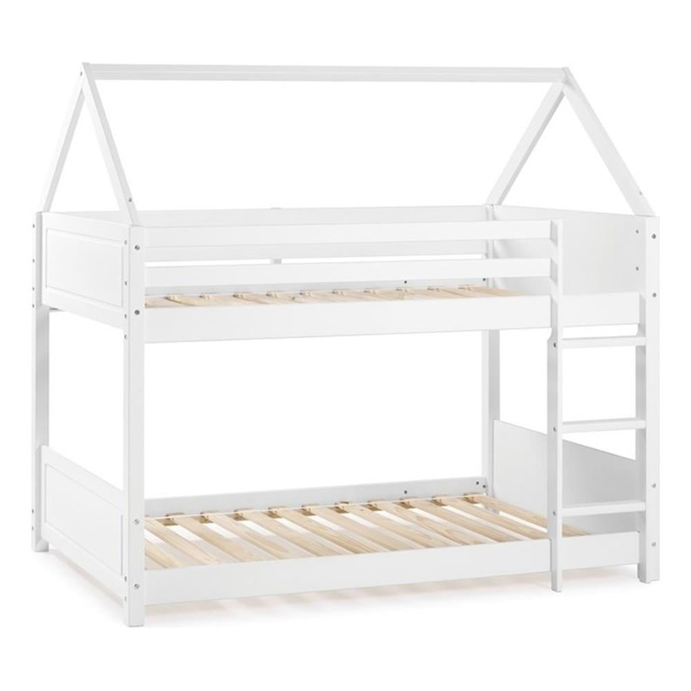 Linon Merritt Wood Youth Twin Bunkbed with Guard Rail on Top in White ...
