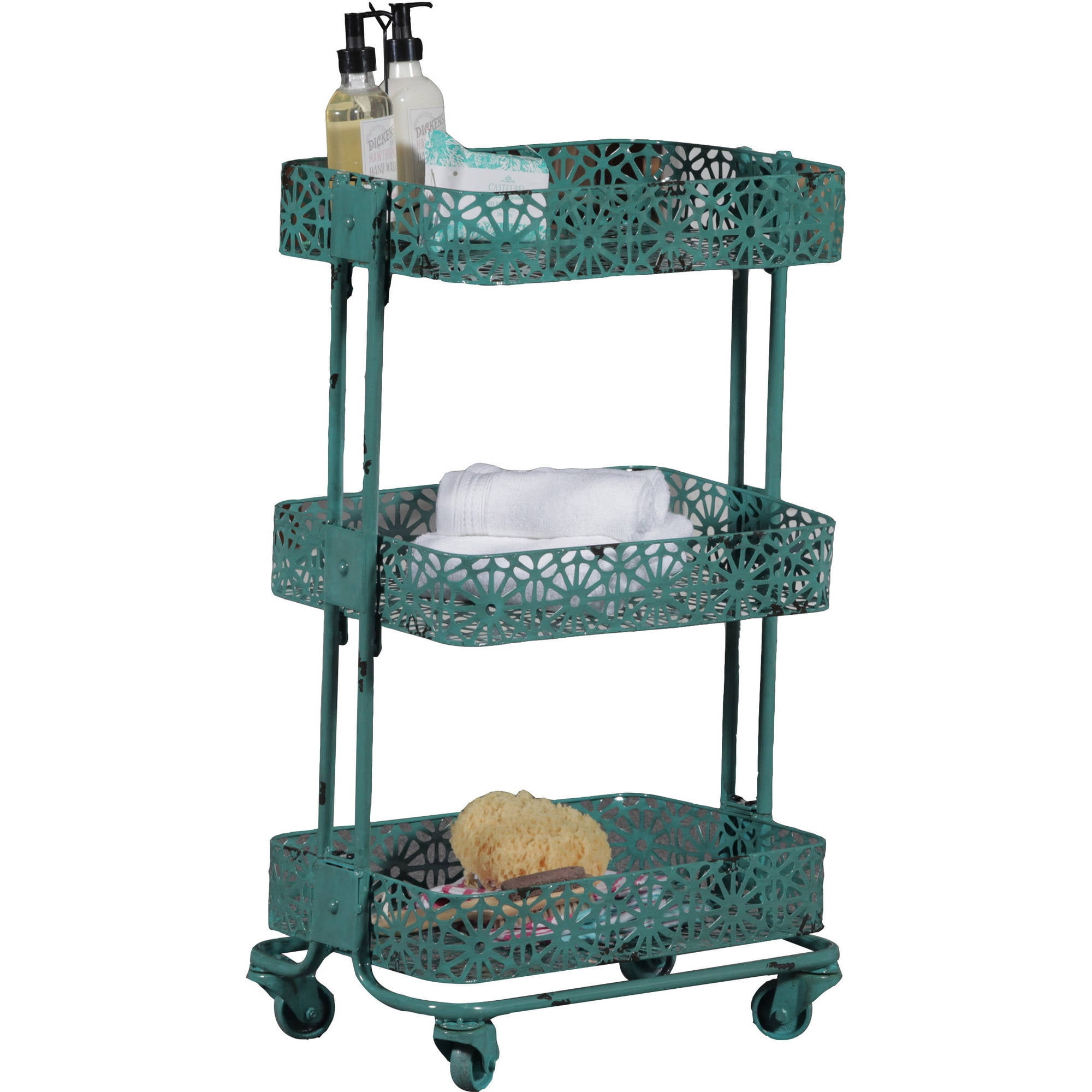 Linon Metal Three Tier Cart, Turquoise, 29 inches Tall - Walmart.com