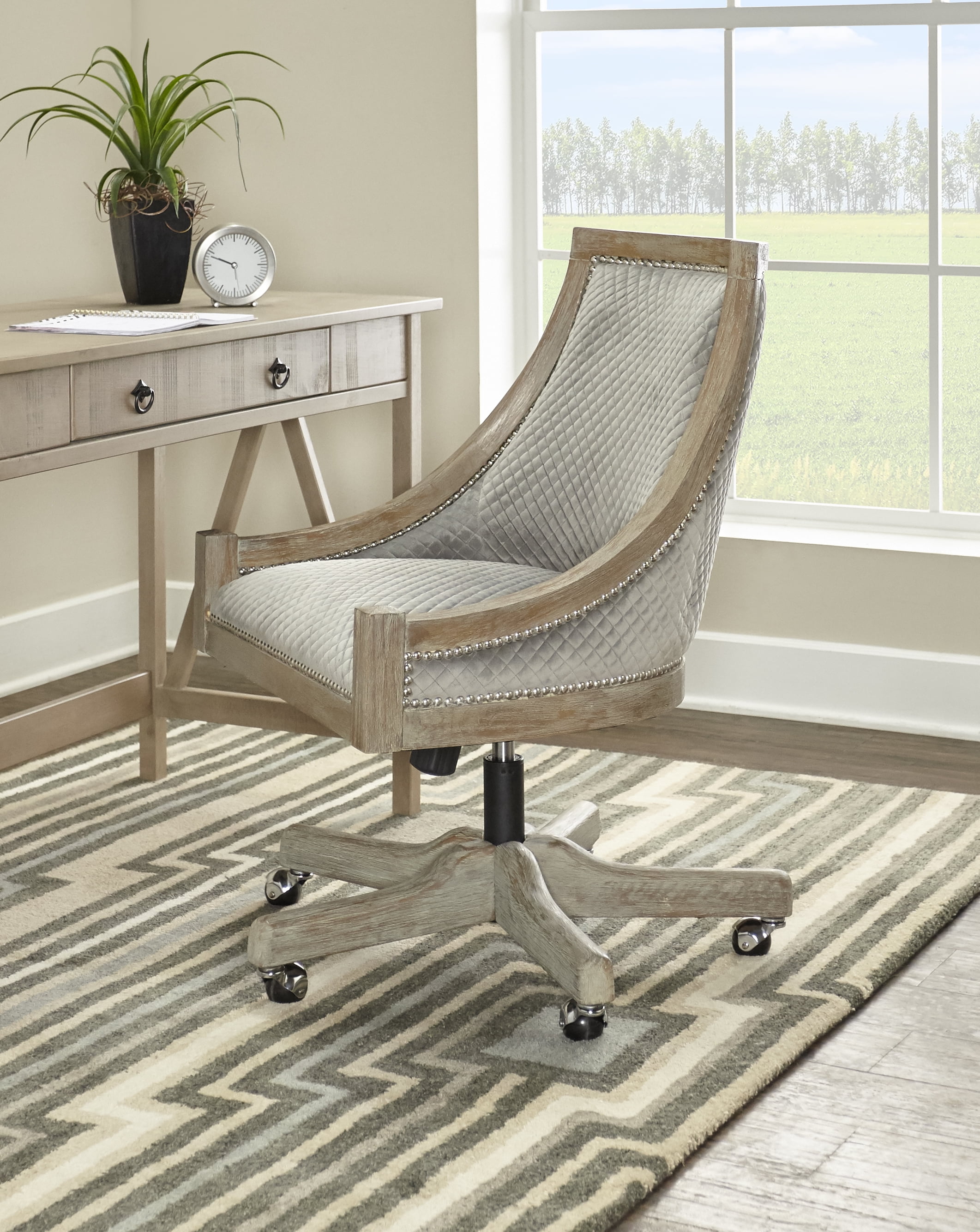 Linon Mimi Mid-Back Desk Chair with Wheels, Quilted Upholstered Task ...