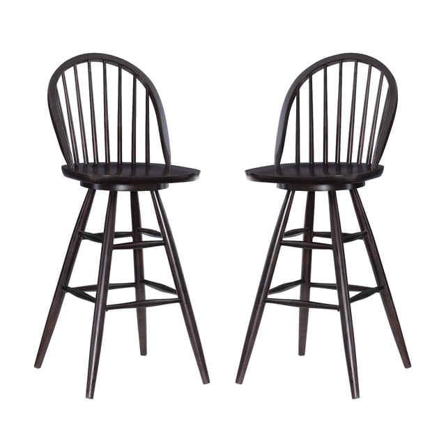 Linon Newton 30" Windsor Back Bar Stools, Brown Finish, Set of 2 ...