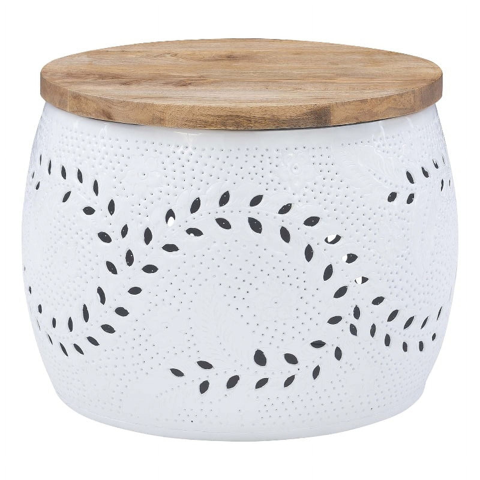 Linon Nora Compact Metal and Wood Drum Table with Hidden Storage for ...