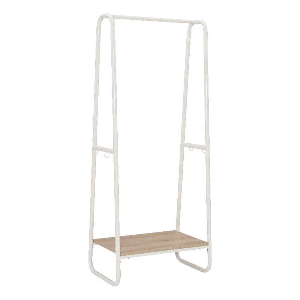 Linon Paisley Tall Steel Open Clothing Rack Natural Wood Shelf 4 Hooks ...