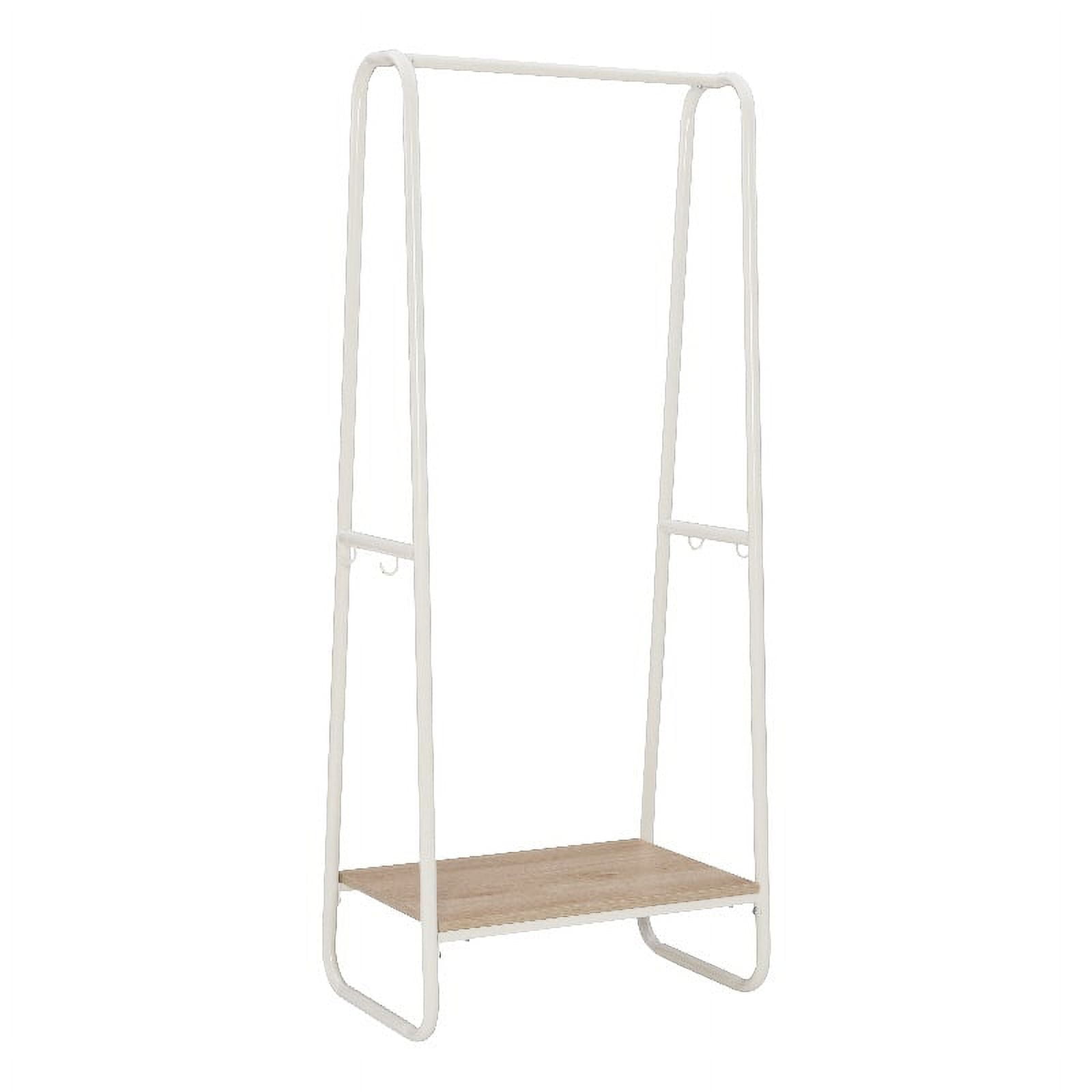 Linon Paisley Tall Steel Open Clothing Rack Natural Wood Shelf 4 Hooks ...
