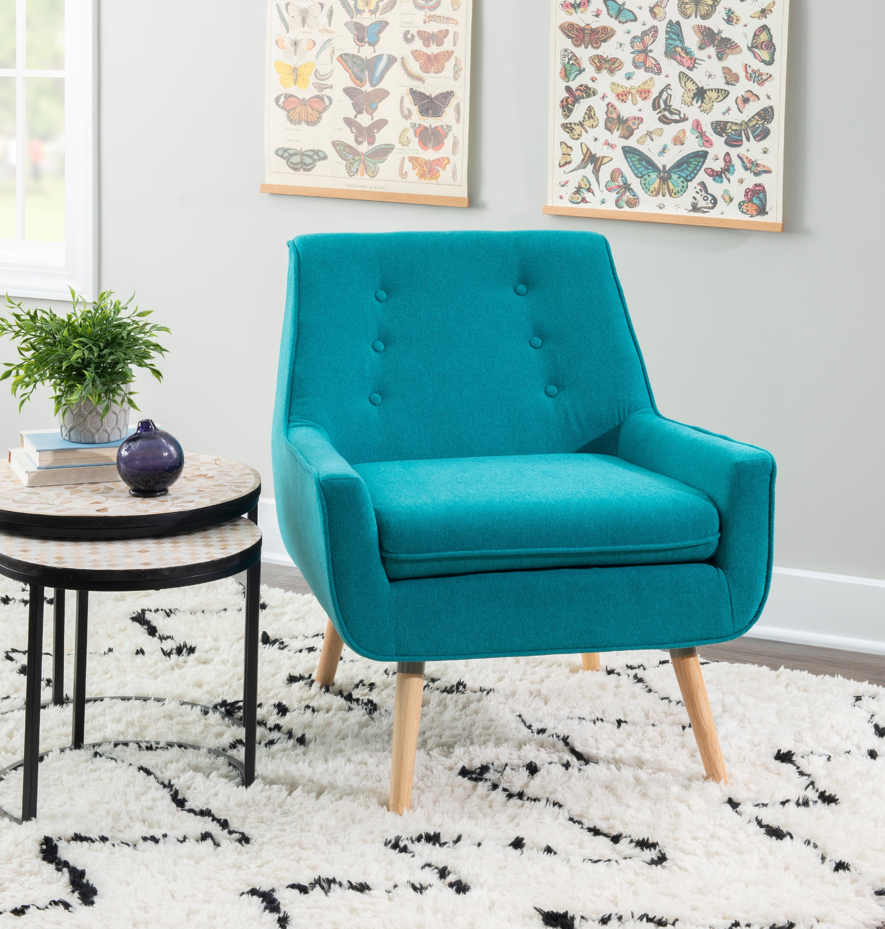 Linon Parkside Mid-Century Lounge Chair, Bright Blue - Walmart.com