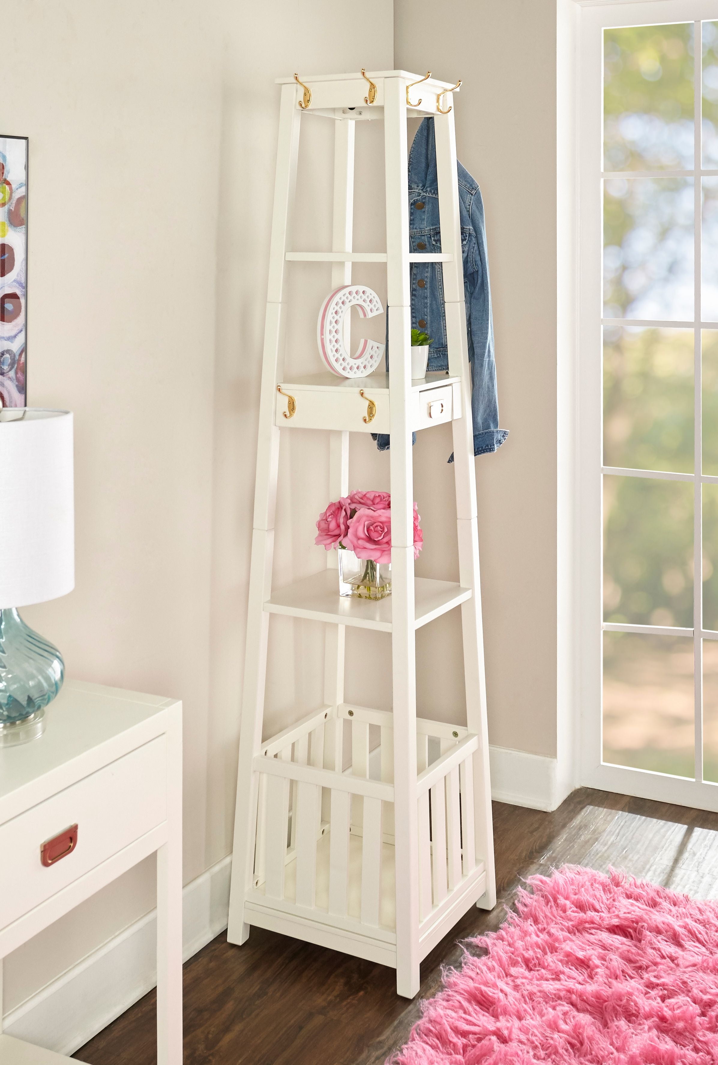 Linon Peggy Pyramid Hall Tree White with Rose Gold Hardware - Walmart.com