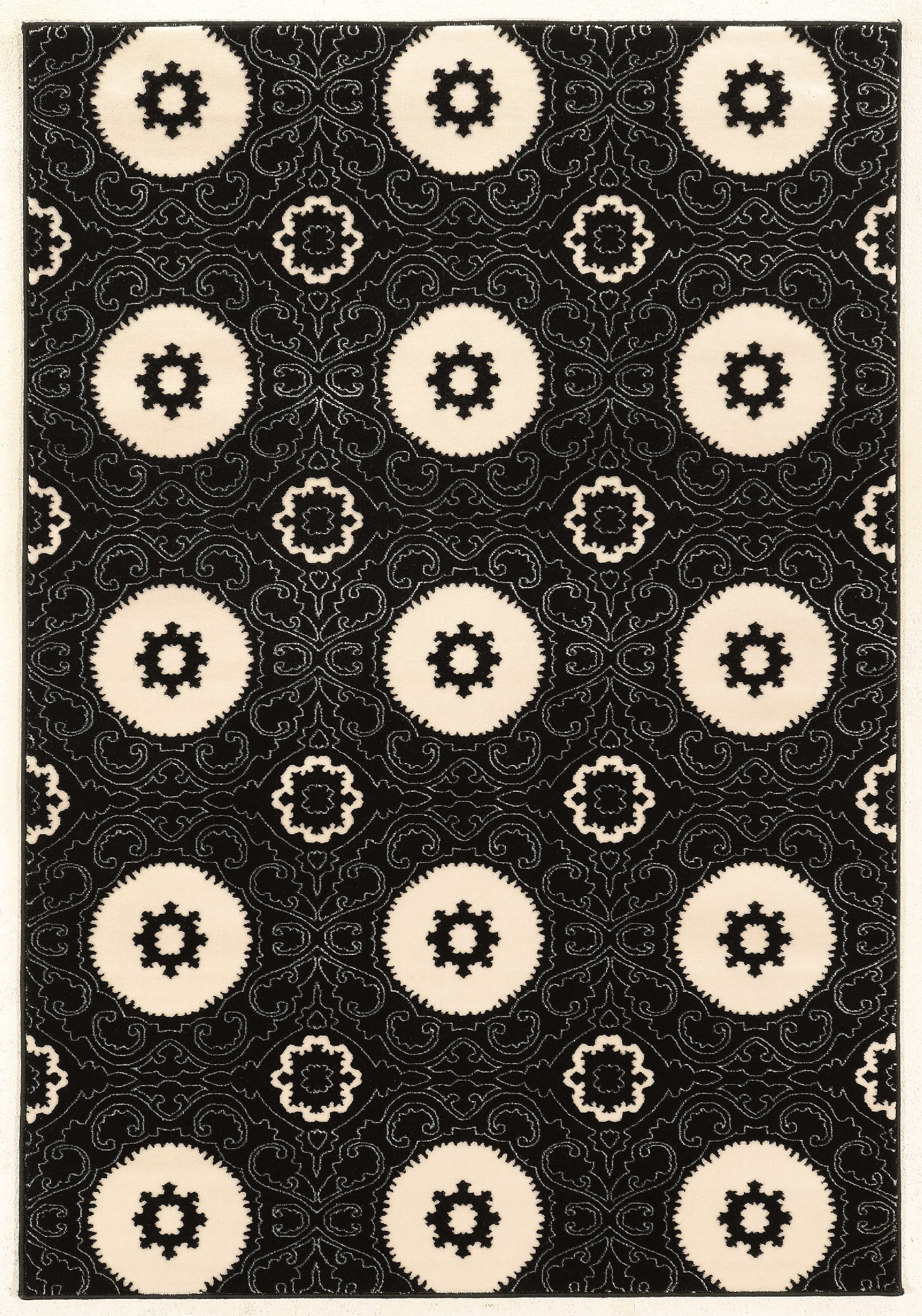 Linon Prisma Karma Machine Made Polypropylene 5'3"x7'6" Rug in Black ...