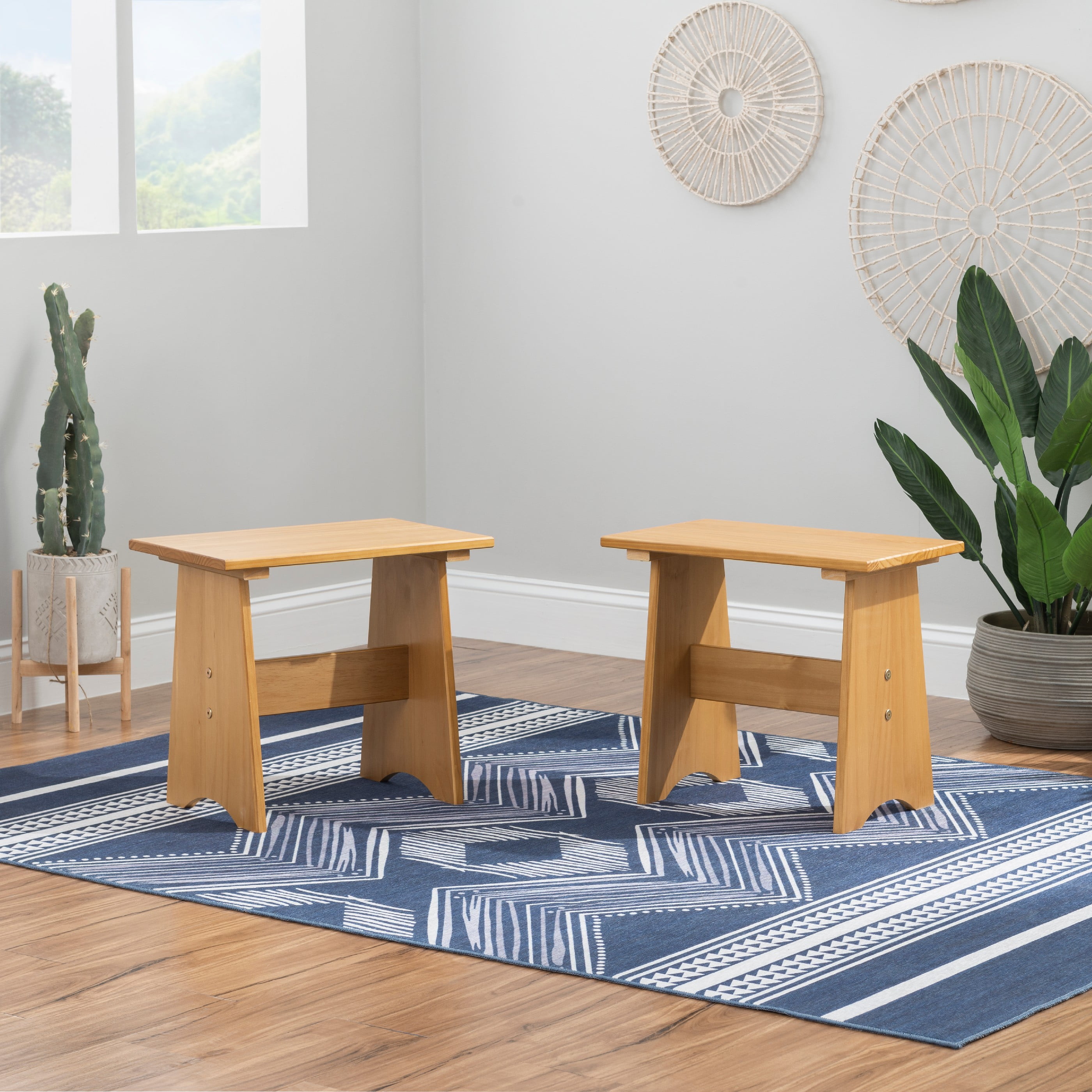 Linon Rustic Pine Dining Bench Set - Solid Wood Construction - Walmart.com