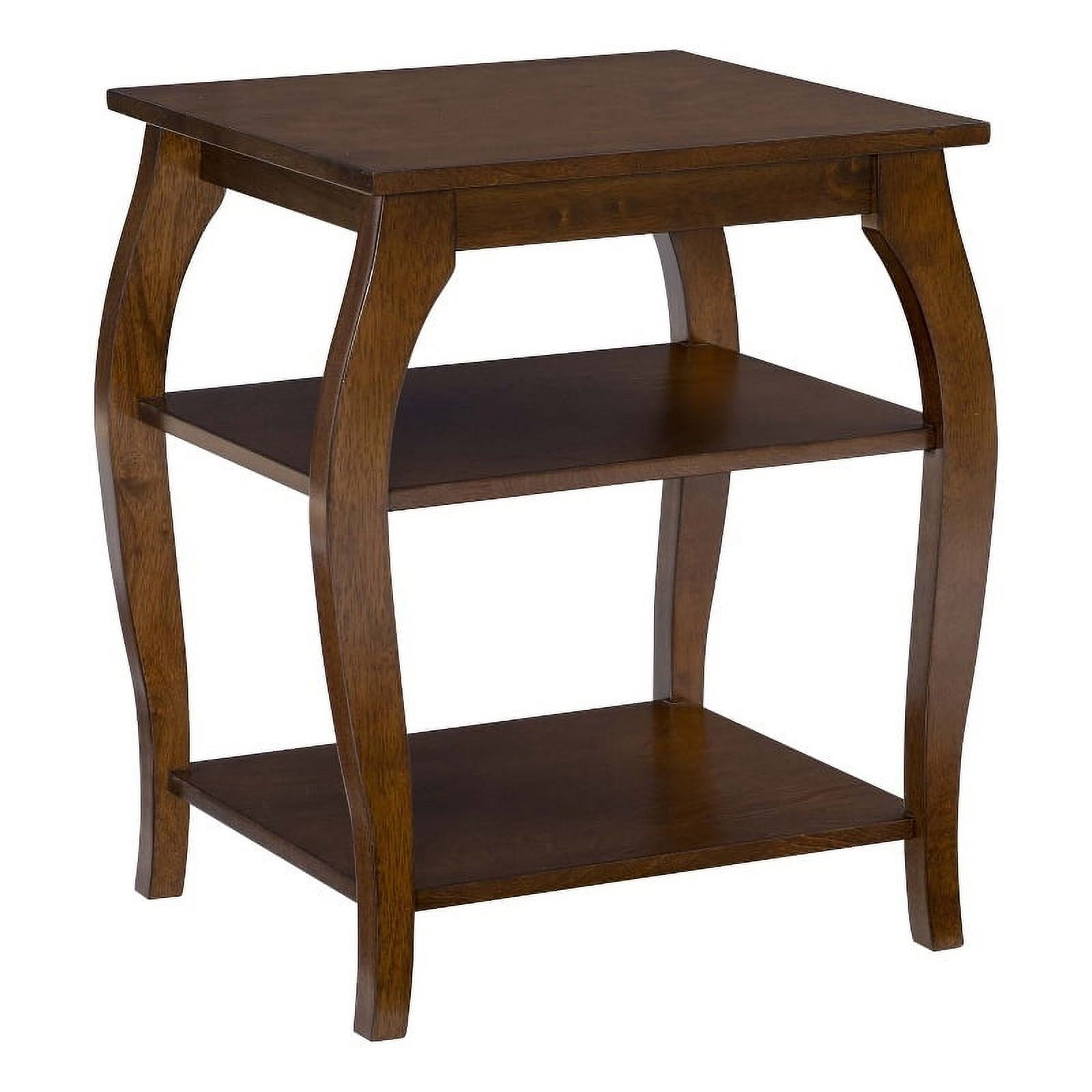 Linon Regan Wood Side Table Curved Legs 2 Spacious Shelves in Hazelnut ...