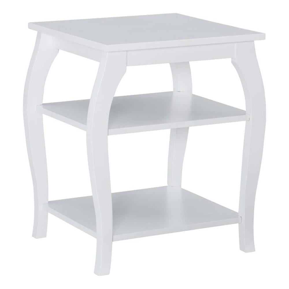 Linon Regan Wood Side Table Curved Legs 2 Spacious Shelves in White ...