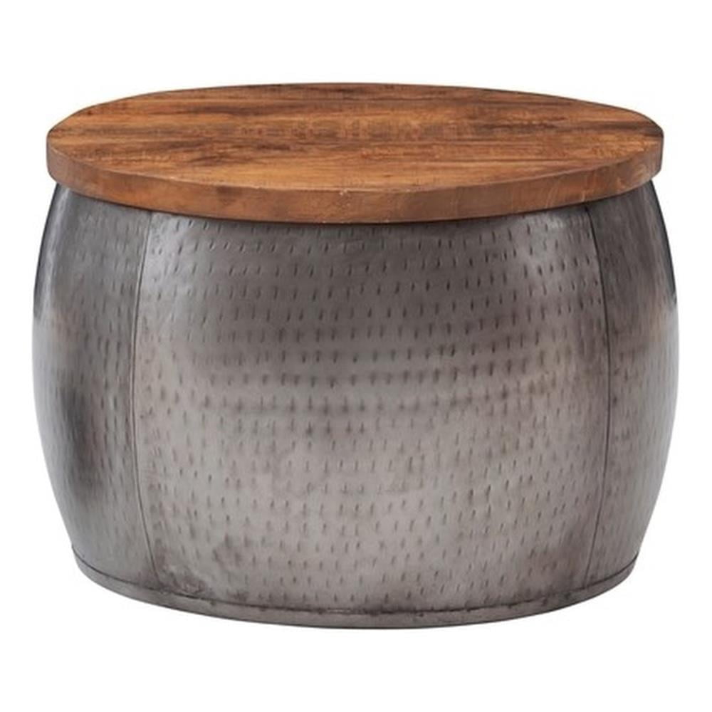 Linon Reid Small Wood and Metal Drum Table with Storage in Pewter ...