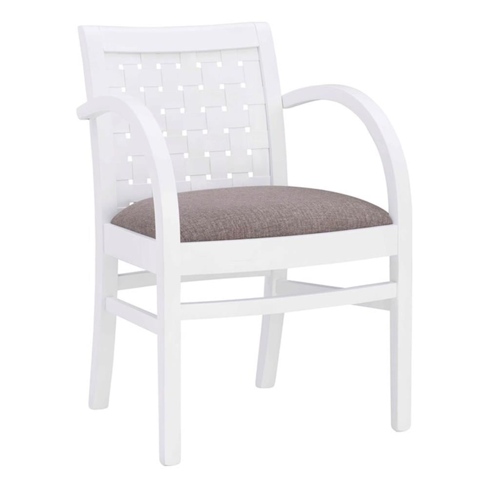 Linon Riker Wood Commercial Grade Woven Arm Chair in White - Walmart.com