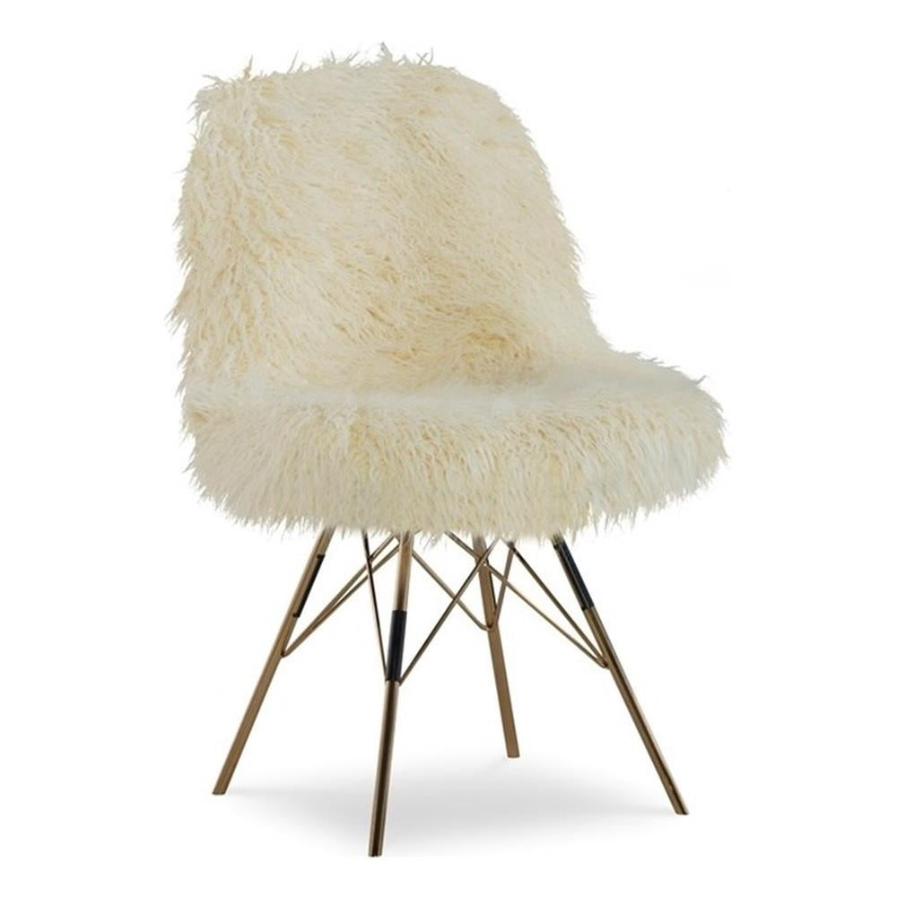Linon Riley Faux Fur Accent Chair with Gold Metal Legs in Cream ...