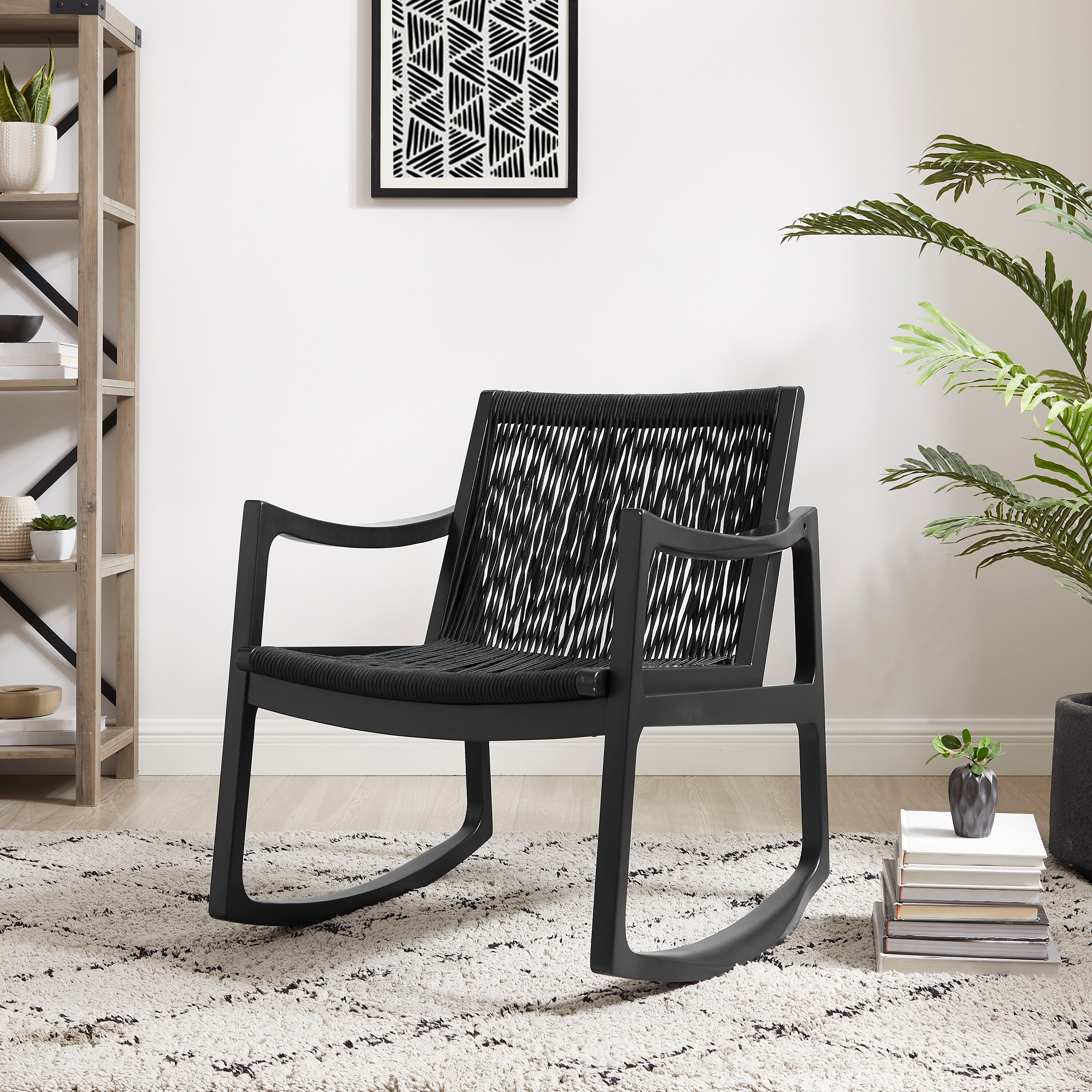 Linon Riverhill Woven Rope Rocking Accent Chair Black - Walmart.com