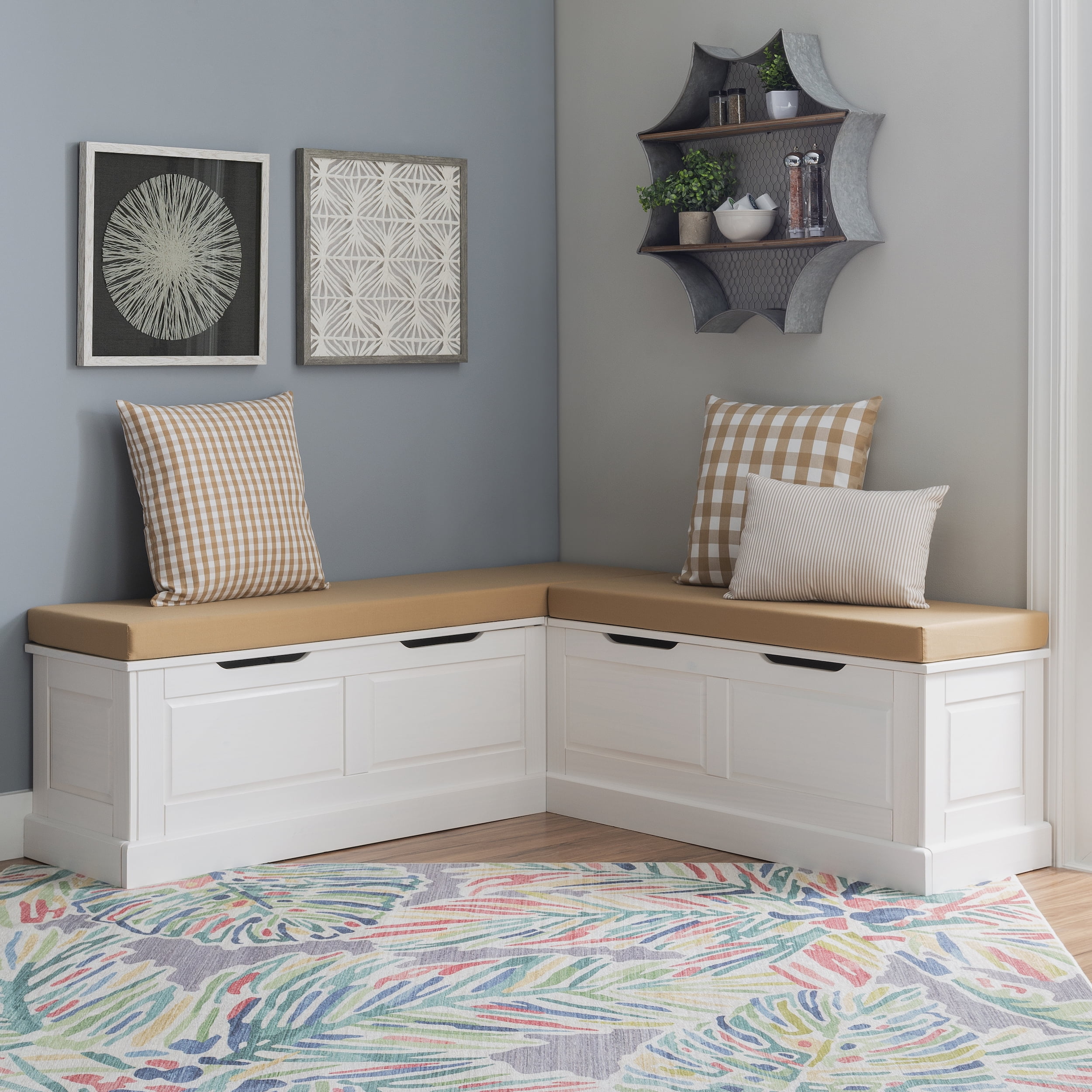 Linon Romero Backless Corner Nook with Storage, 5-Piece Cushion Set ...