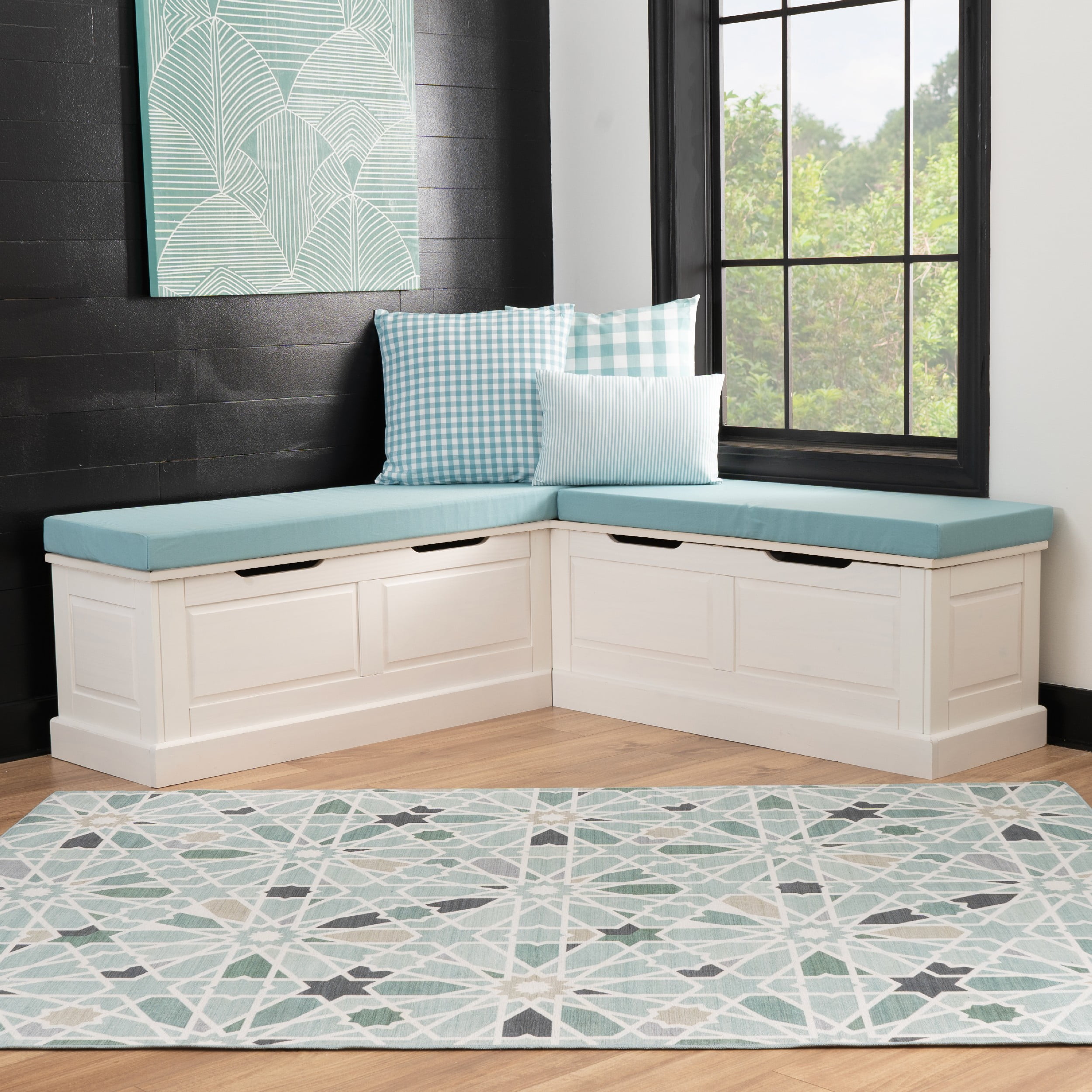 Linon Romero Backless Corner Nook with Storage, 5-Piece Cushion Set ...