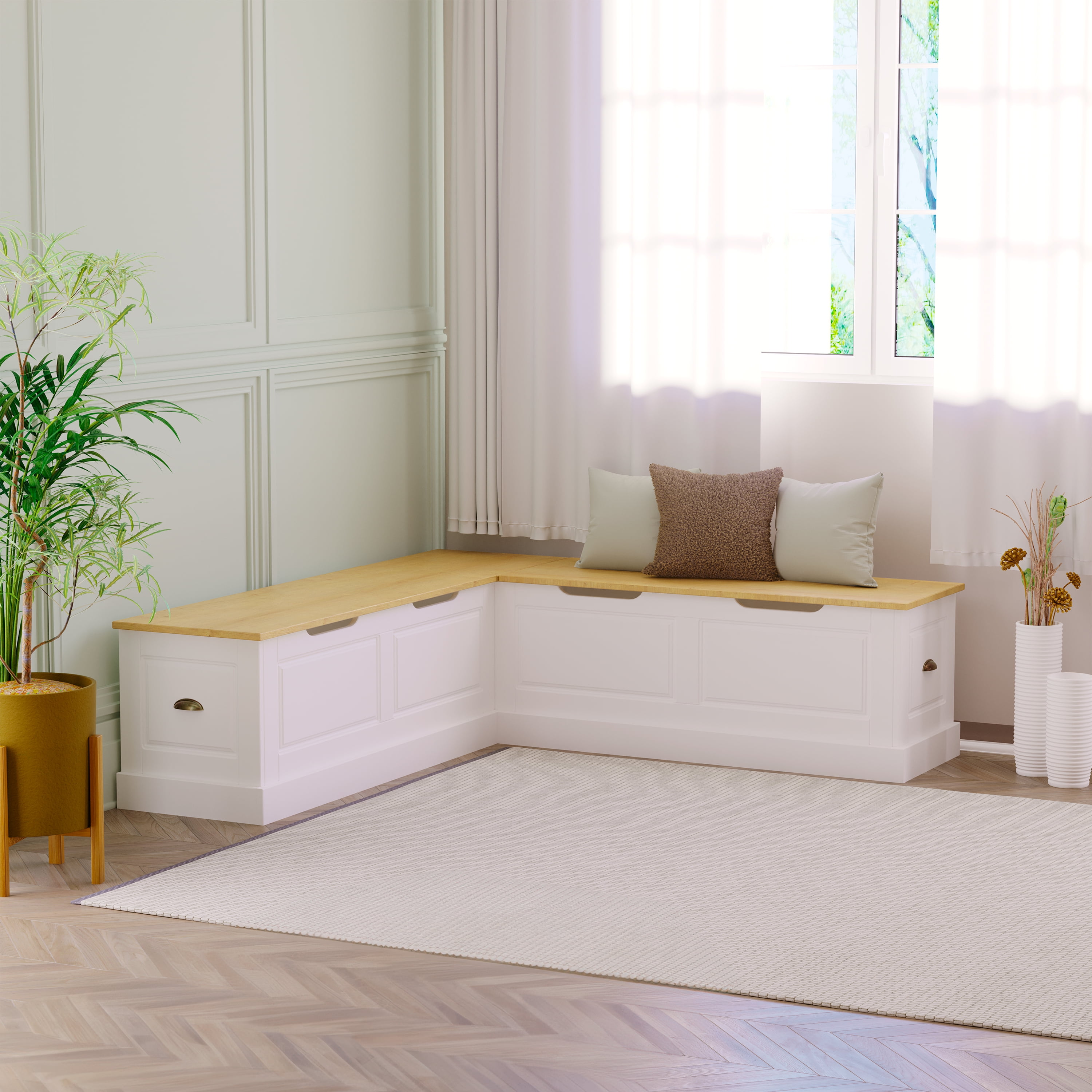 Linon Romero Indoor Backless Corner Dining Breakfast Nook with Storage ...