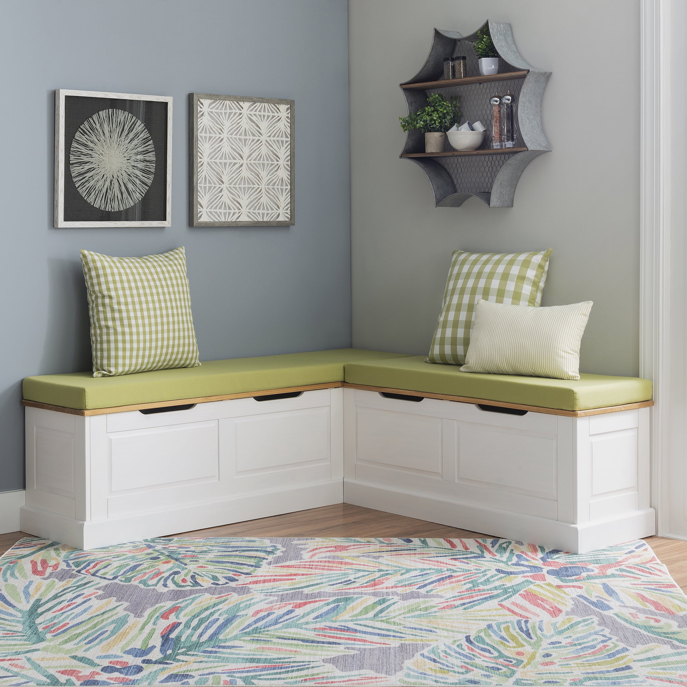 Linon Romero Backless Corner Nook with Storage, 5-Piece Cushion Set ...