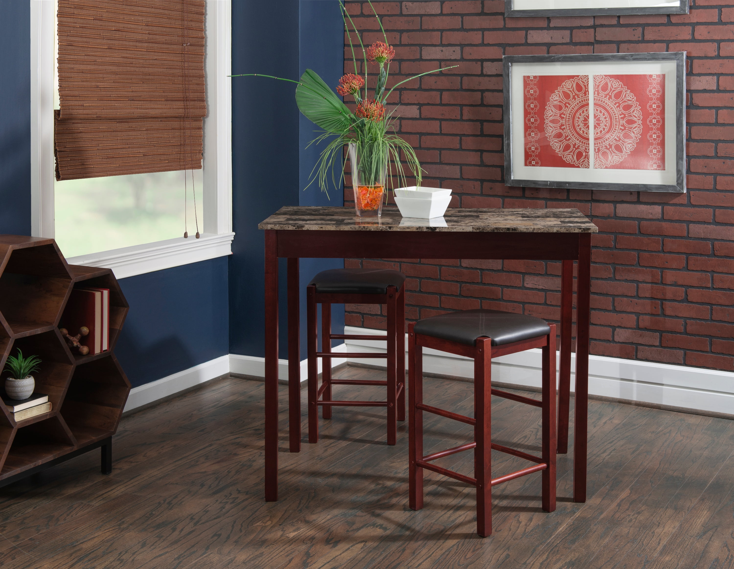 Linon Salene 3-Piece Transitional Indoor Tavern Set, Espresso/Faux ...