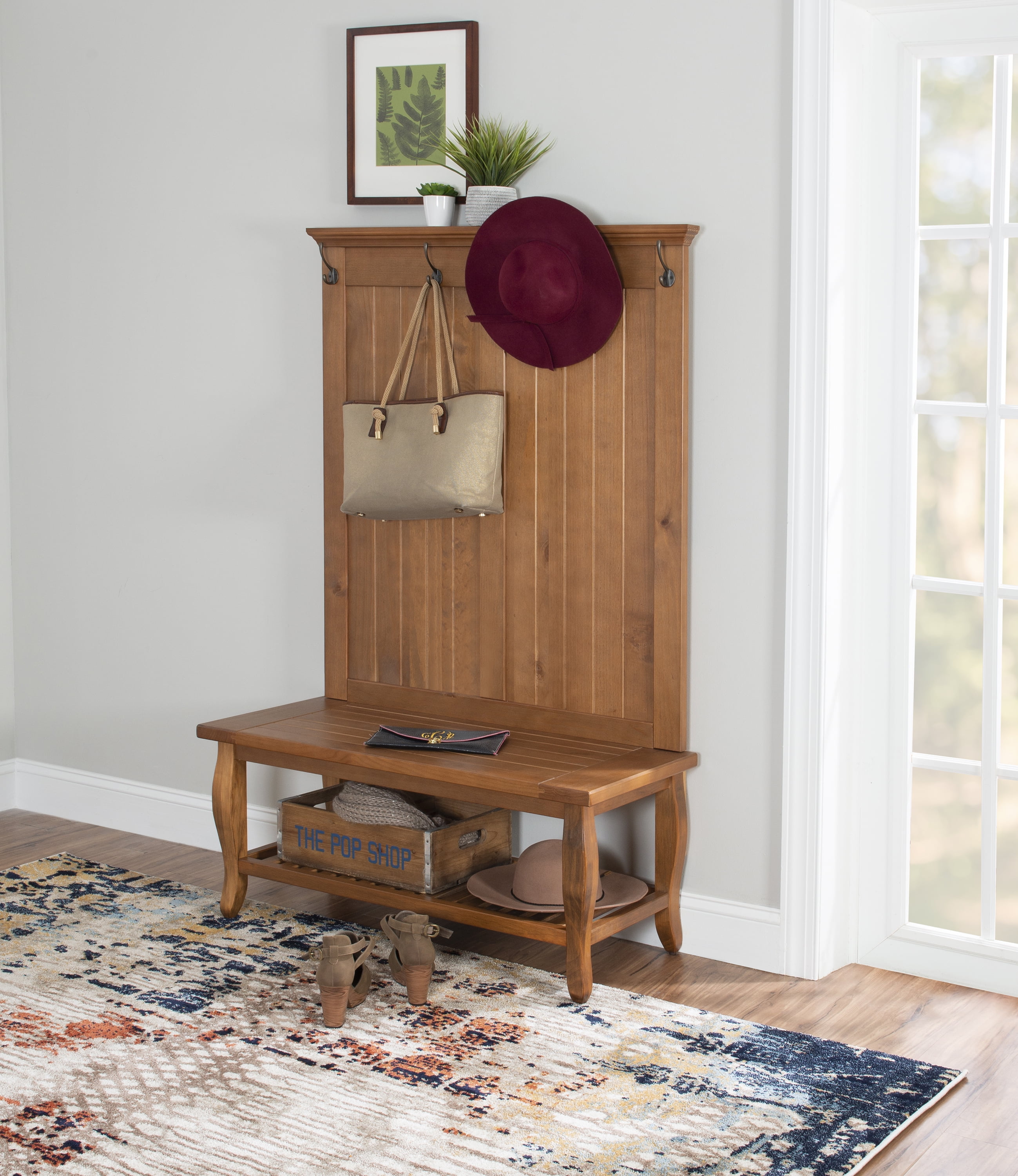 Linon Santa Fe Hall Tree with Four Hooks, Antique Brown Finish ...