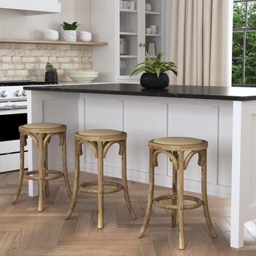 Linon Rae Backless Wood Counter Stool, 24" Seat Height, Brown Finish ...