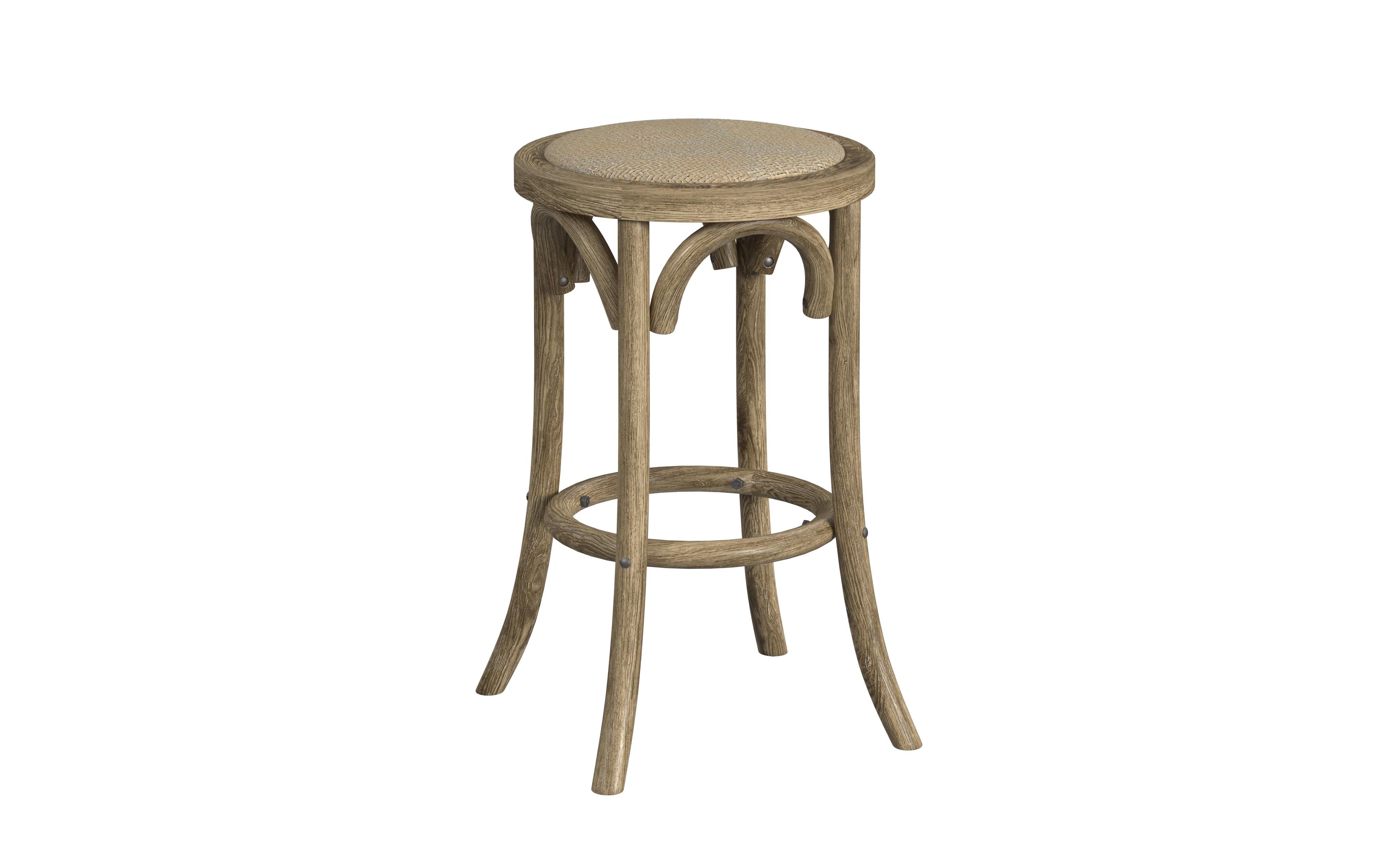 Linon Seannie 24" Round Backless Counter Stool, Brown/Natural Rattan ...