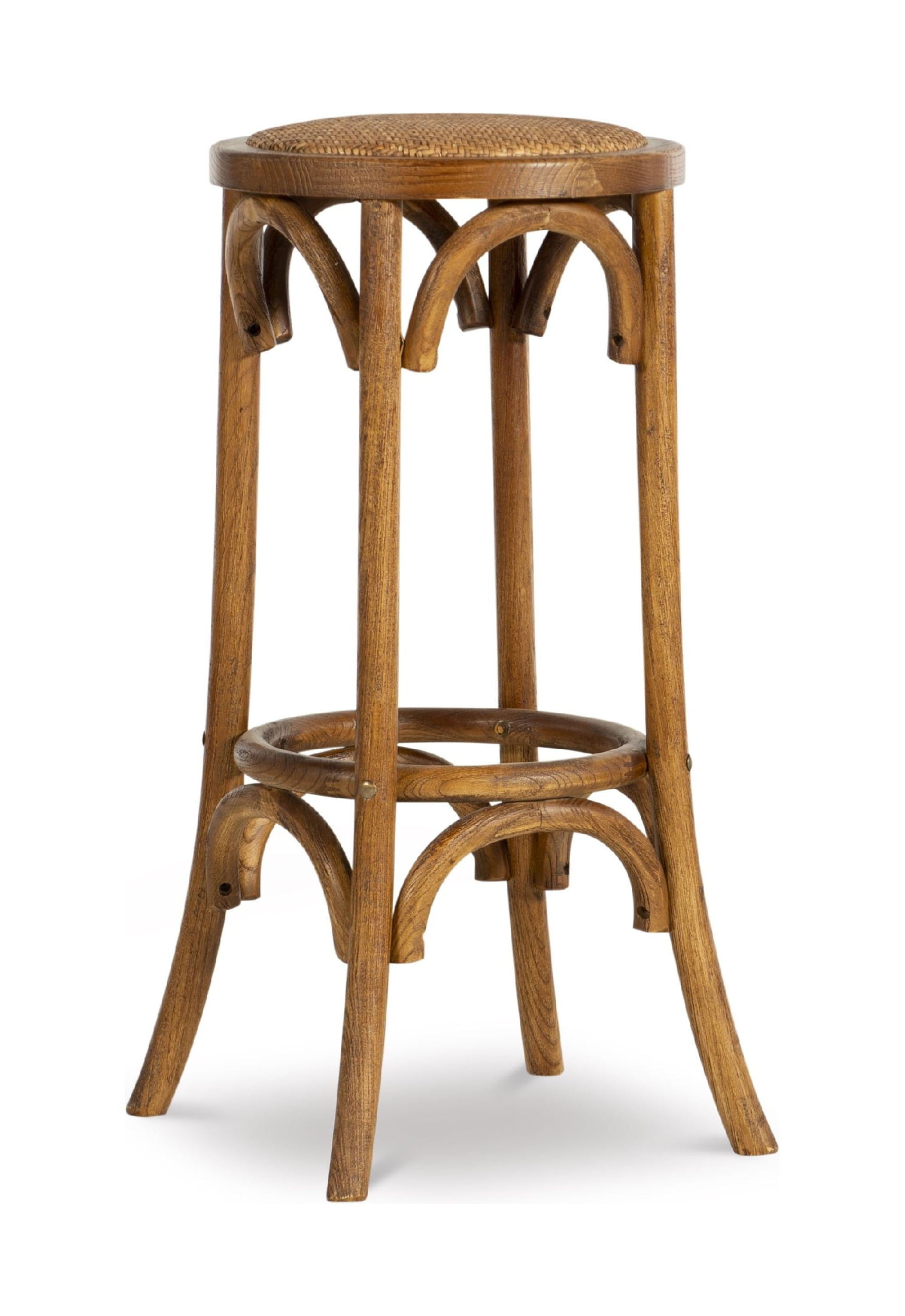 Linon Seannie 30" Round Backless Bar Stool with Rattan Seat, Walnut ...