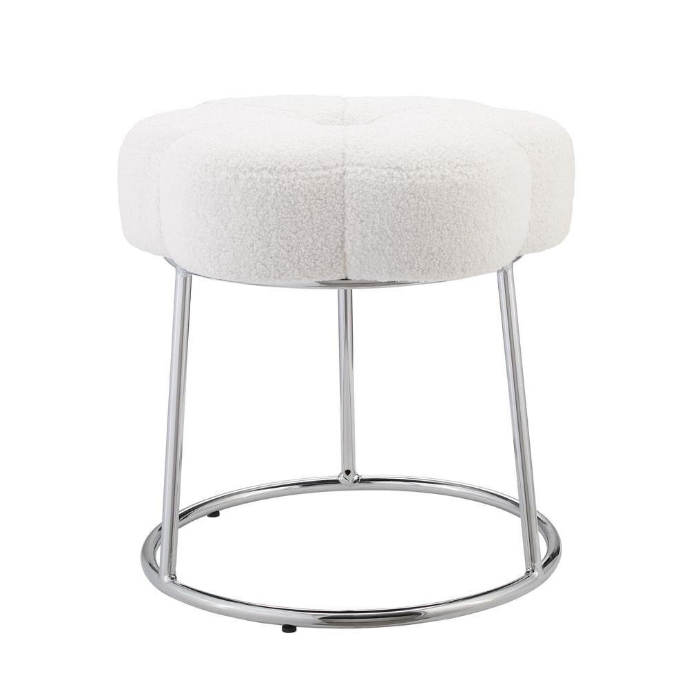 Linon Siena Silver Base Upholstered Flower Shaped Vanity Stool in Cream ...