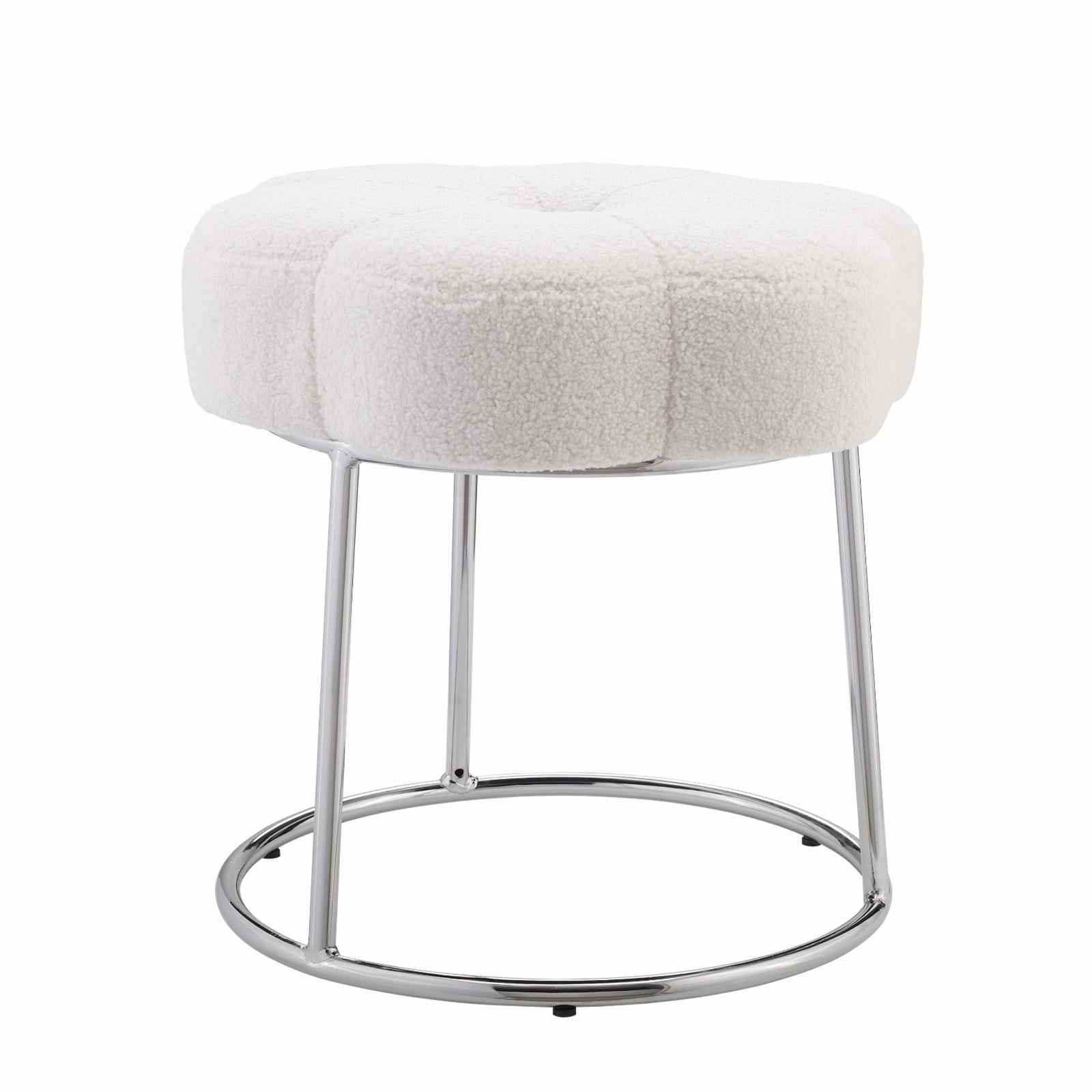 Linon Siena Silver Base Upholstered Flower Shaped Vanity Stool in Cream ...