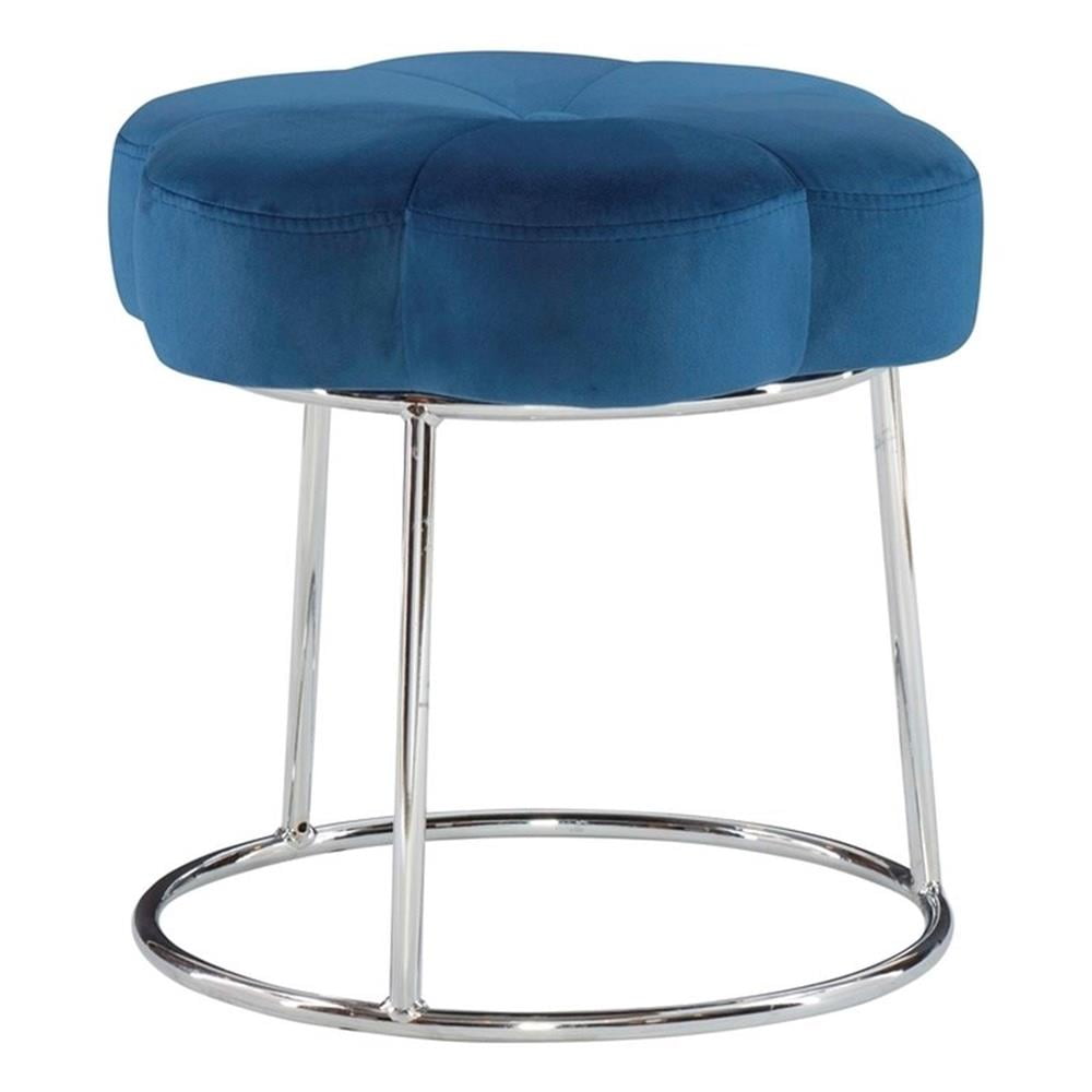 Linon Siena Silver Base Upholstered Flower Shaped Vanity Stool in Navy ...