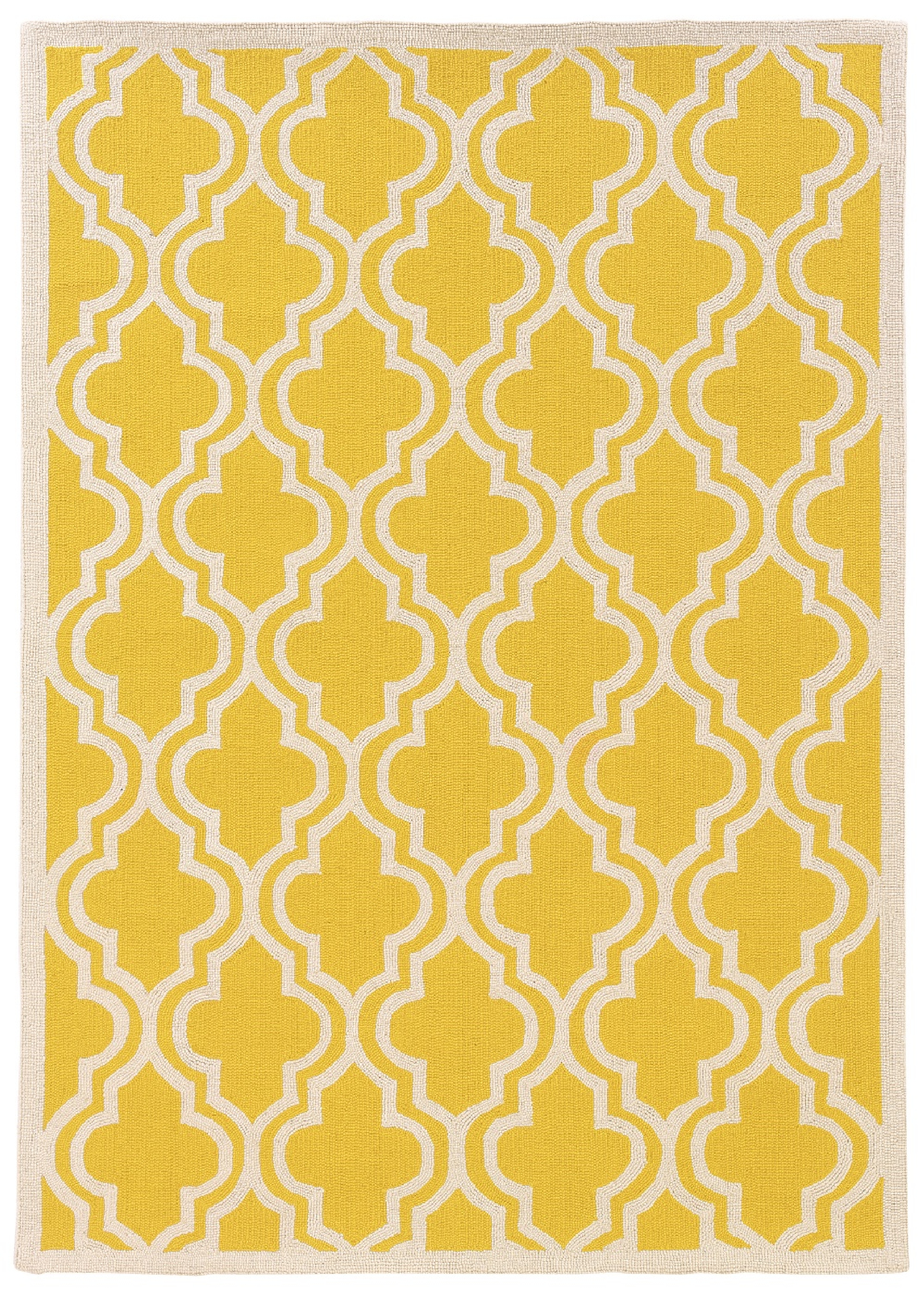 Linon Silhouette Quatrefoil Hand Hooked Wool 5'x7' Rug in Yellow ...