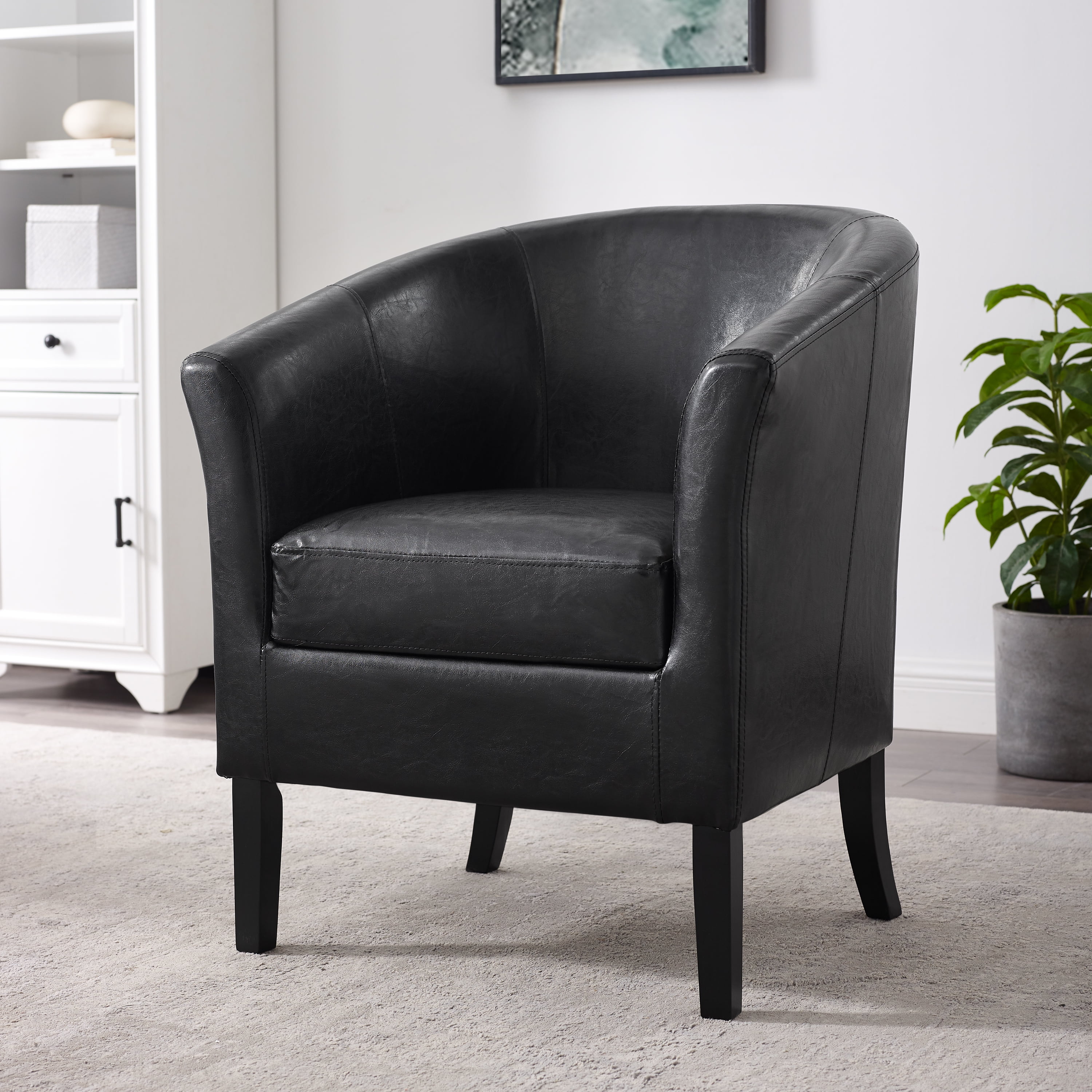 Linon Simon Upholstered Club Chair High Arms Deep Seat in Black Faux ...
