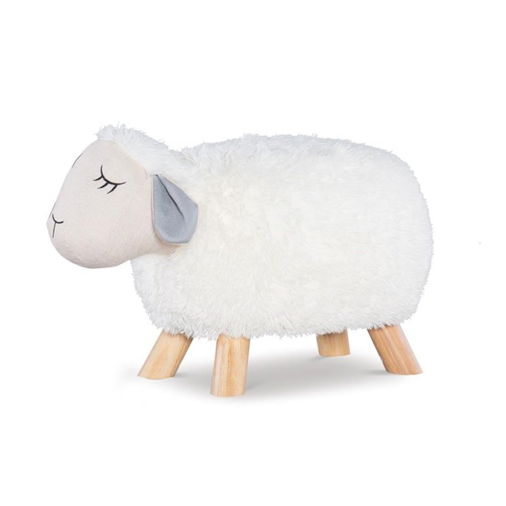 Linon Susie the Sheep Faux Fur Upholstered Stool with Wood Legs in ...