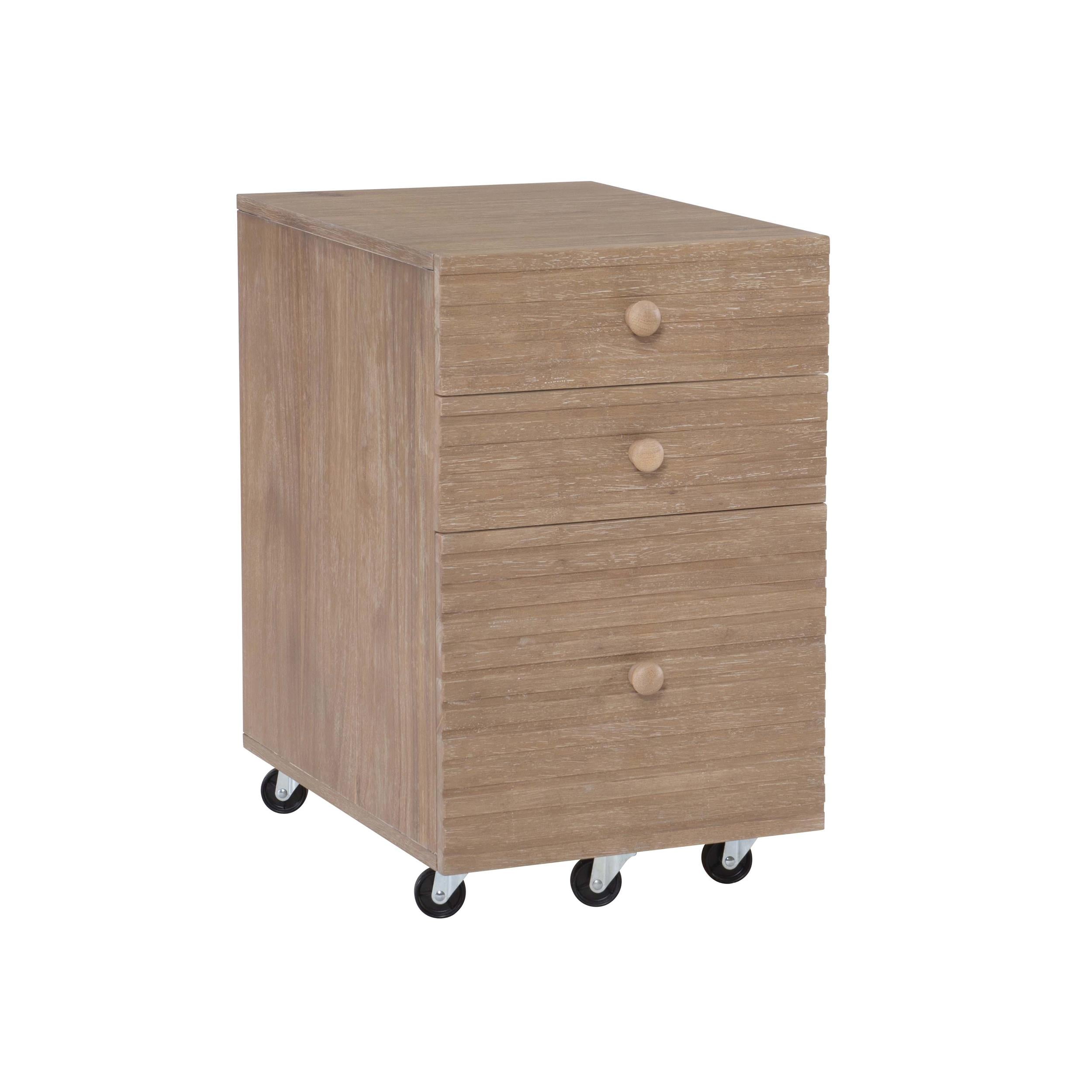 Linon Sway Wood File Cabinet with 3 Drawers Rolling Castors in Natural ...