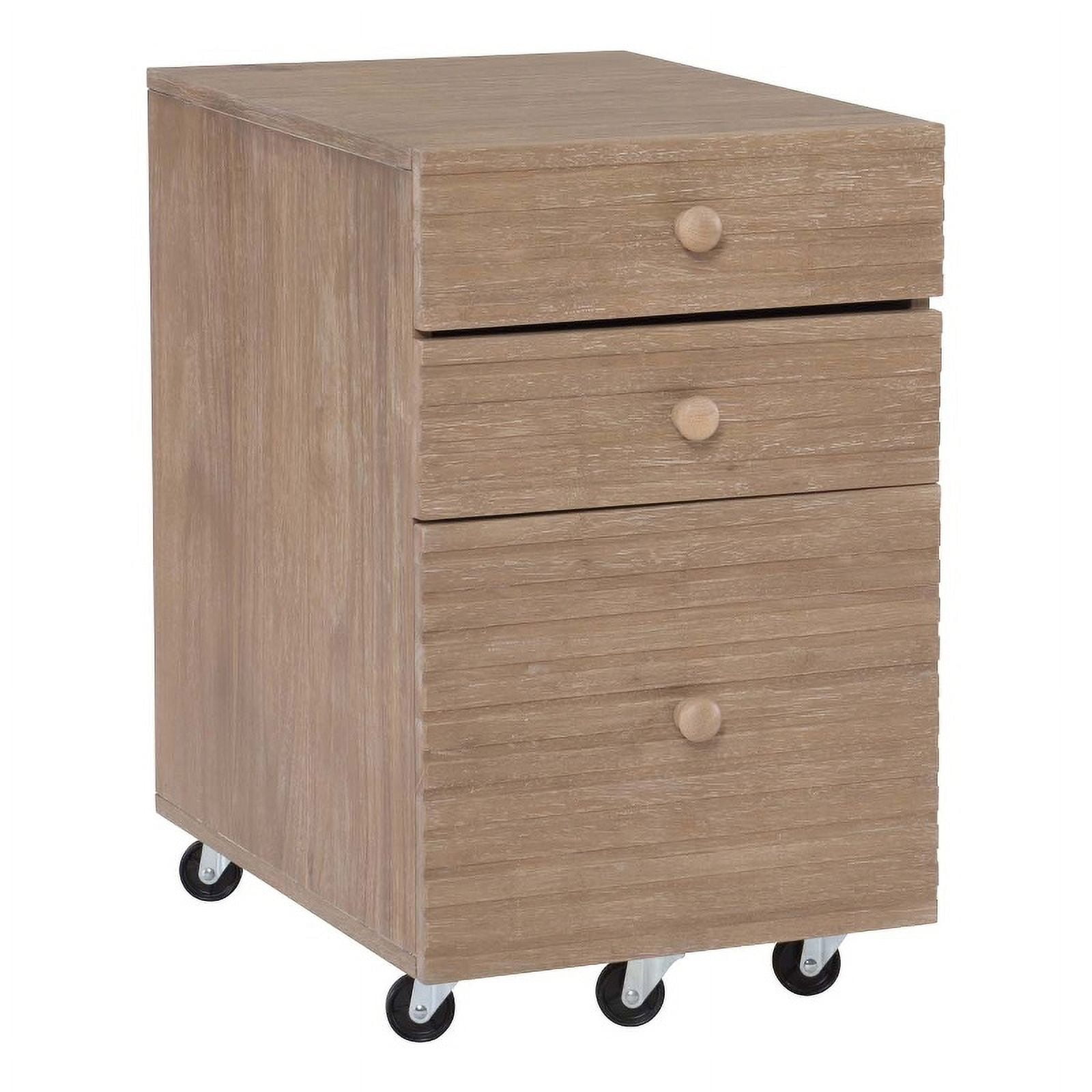 Linon Sway Wood File Cabinet with 3 Drawers Rolling Castors in Natural ...