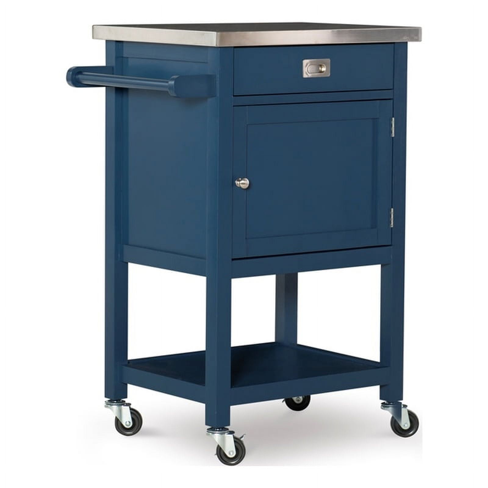 Linon Sydney Wood Rolling Apartment Storage Cart Stainless Steel Top in ...