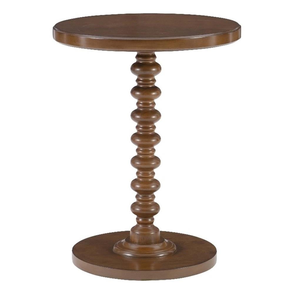 Linon Tara Round Spindle Side Table in Hazelnut Finished Rubberwood ...