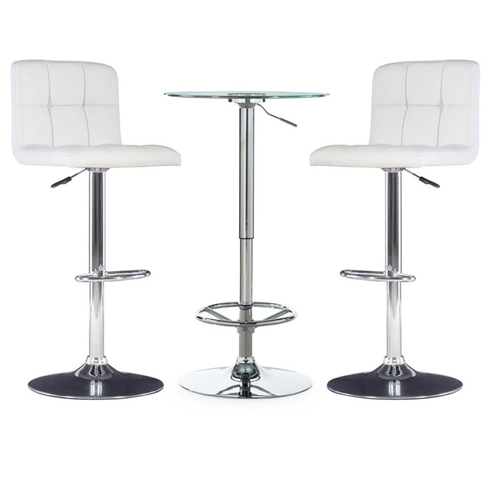 Linon Tate 3 Piece Adjustable Pub Table Set in Chrome/White Faux ...