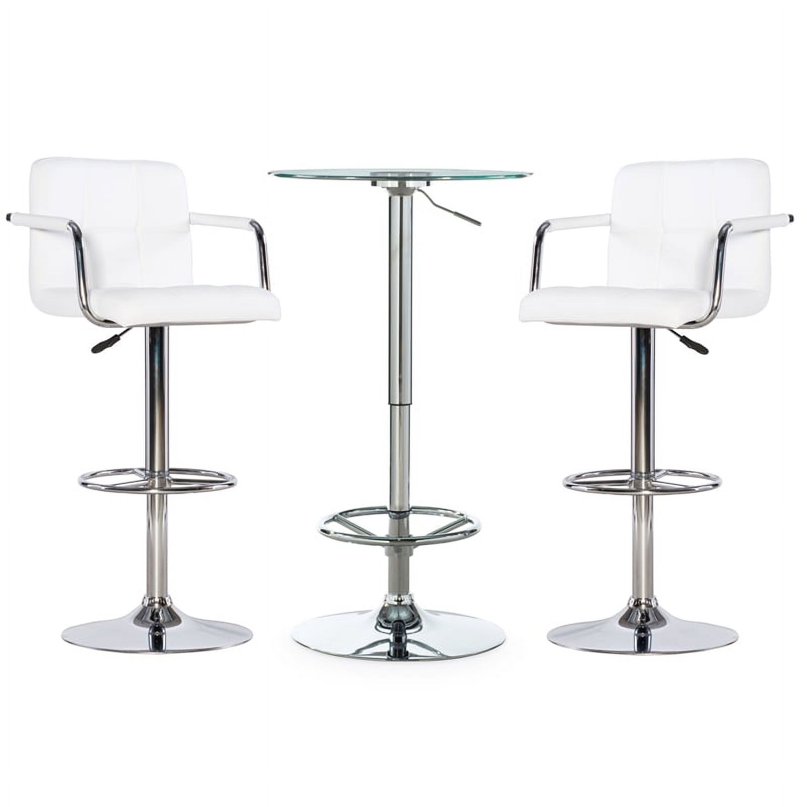 Linon Tate Three Piece Metal Quilted Pub Table Set in Chrome and White ...