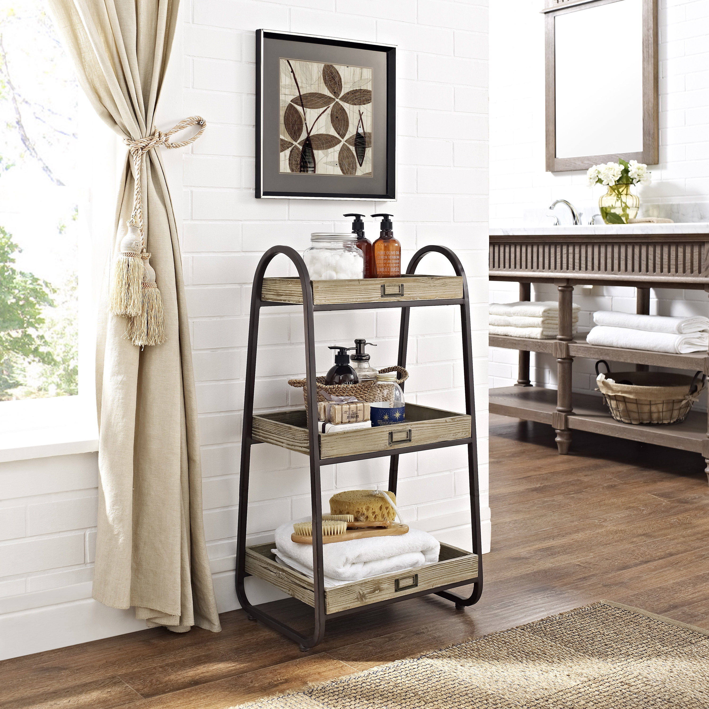 Linon Three Tiered Bath Stand, Rustic Brown, 32.5 inches Tall - Walmart.com