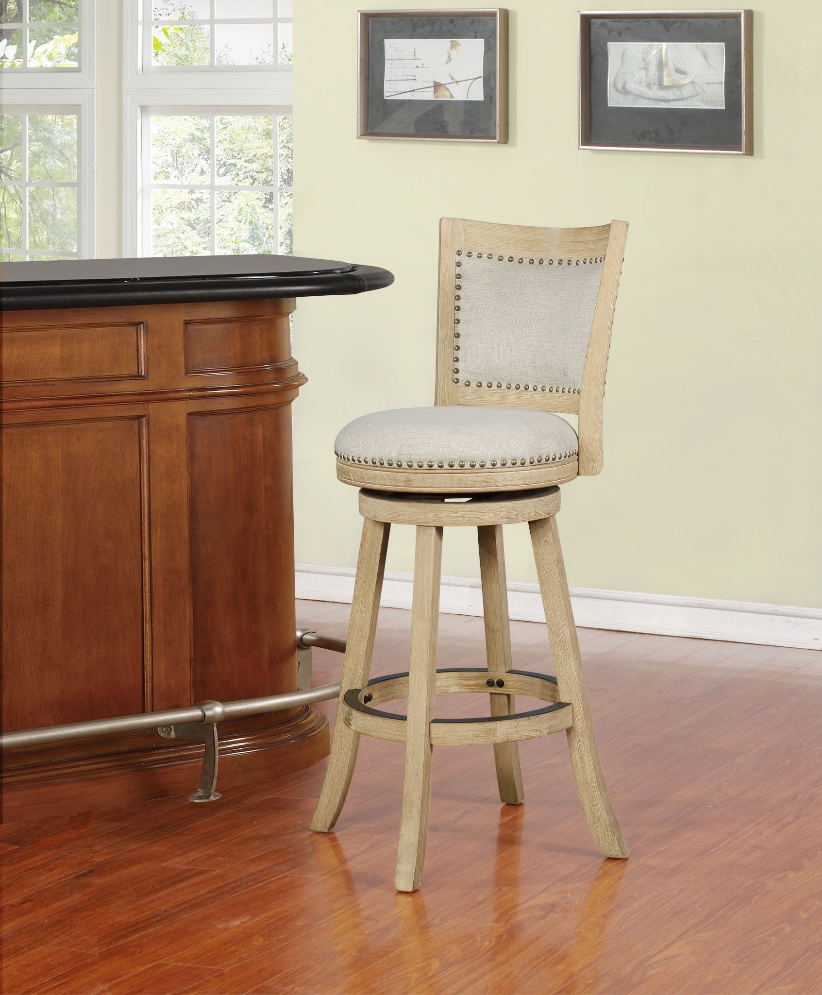 Linon Tift Full Back Wood Bar Stool, 31" Seat Height, Light Natural ...