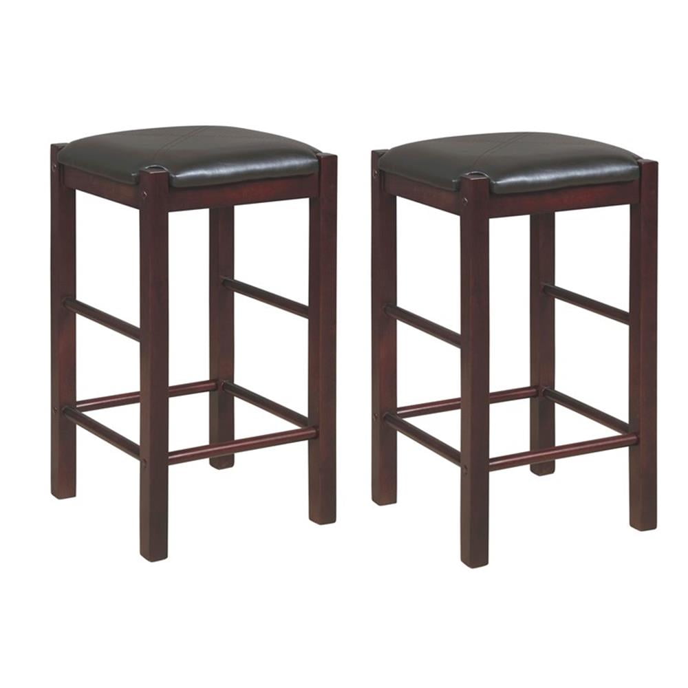 Linon Tifton Set of 2 25" Backless Wood Faux Leather Counter Stools in ...