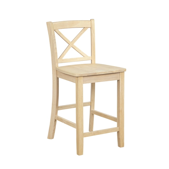 Linon Torino 24" Indoor Wood Cross Back Counter Stool, Unfinished ...