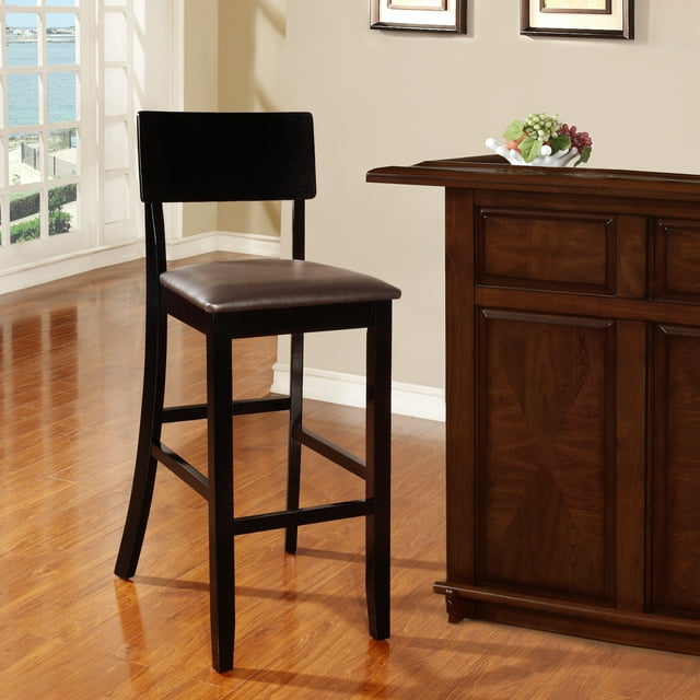 Linon Torino Low Back Wood Bar Stool, 30" Seat Height, Black Finish ...