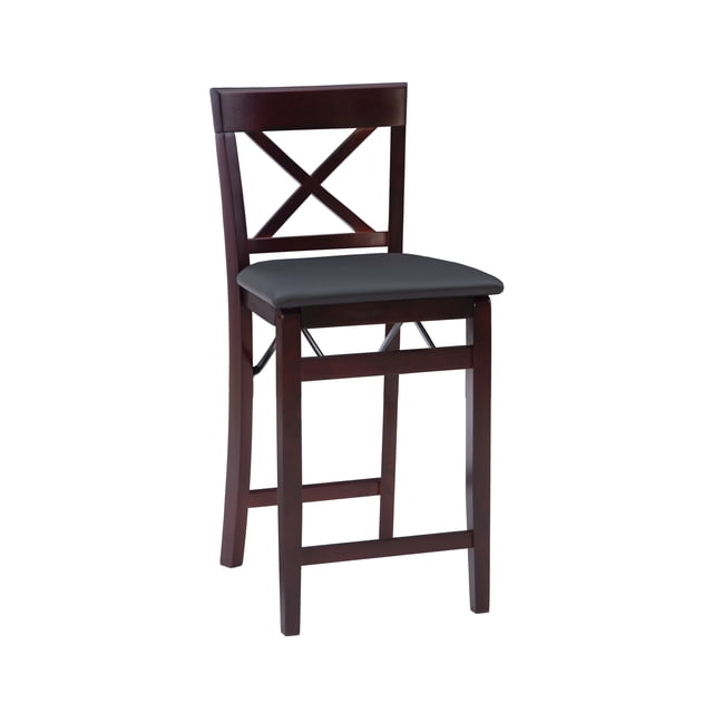 Linon Triena X-Back Folding Counter Stool Brown Faux Leather Seat in ...